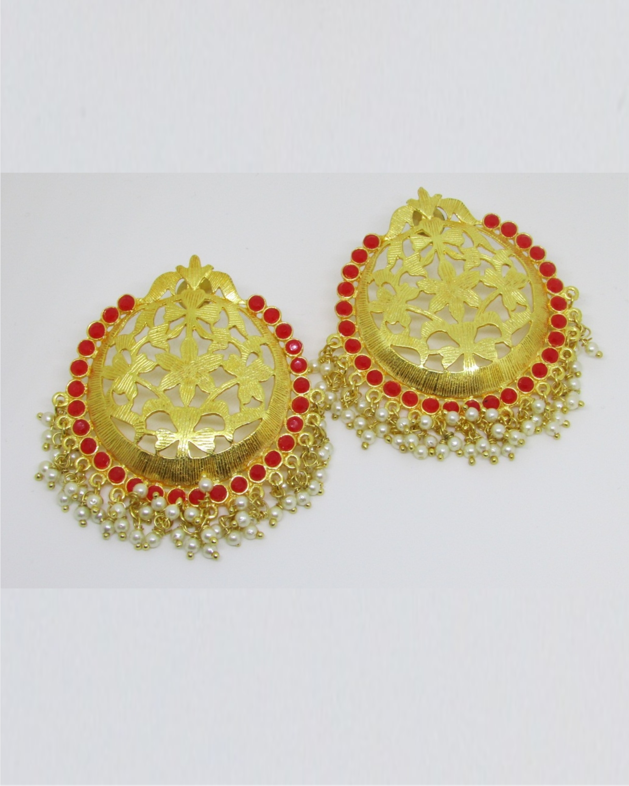 Gold plated red pearl drops earring by AnahikA | The Secret Label