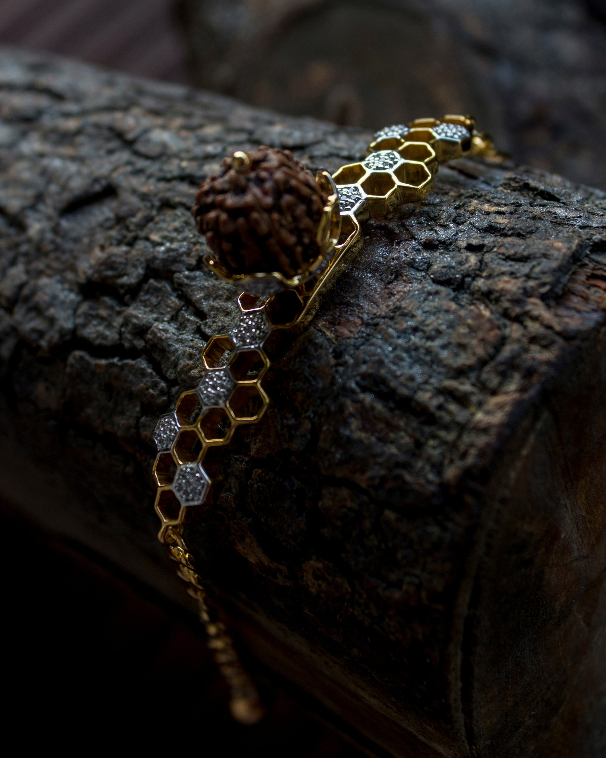 Gold open hive bracelet by My East | The Secret Label