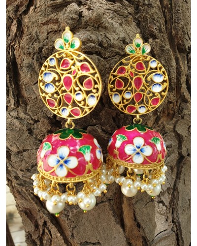 Pink lotus jhumka with pearl drops by AnahikA | The Secret Label