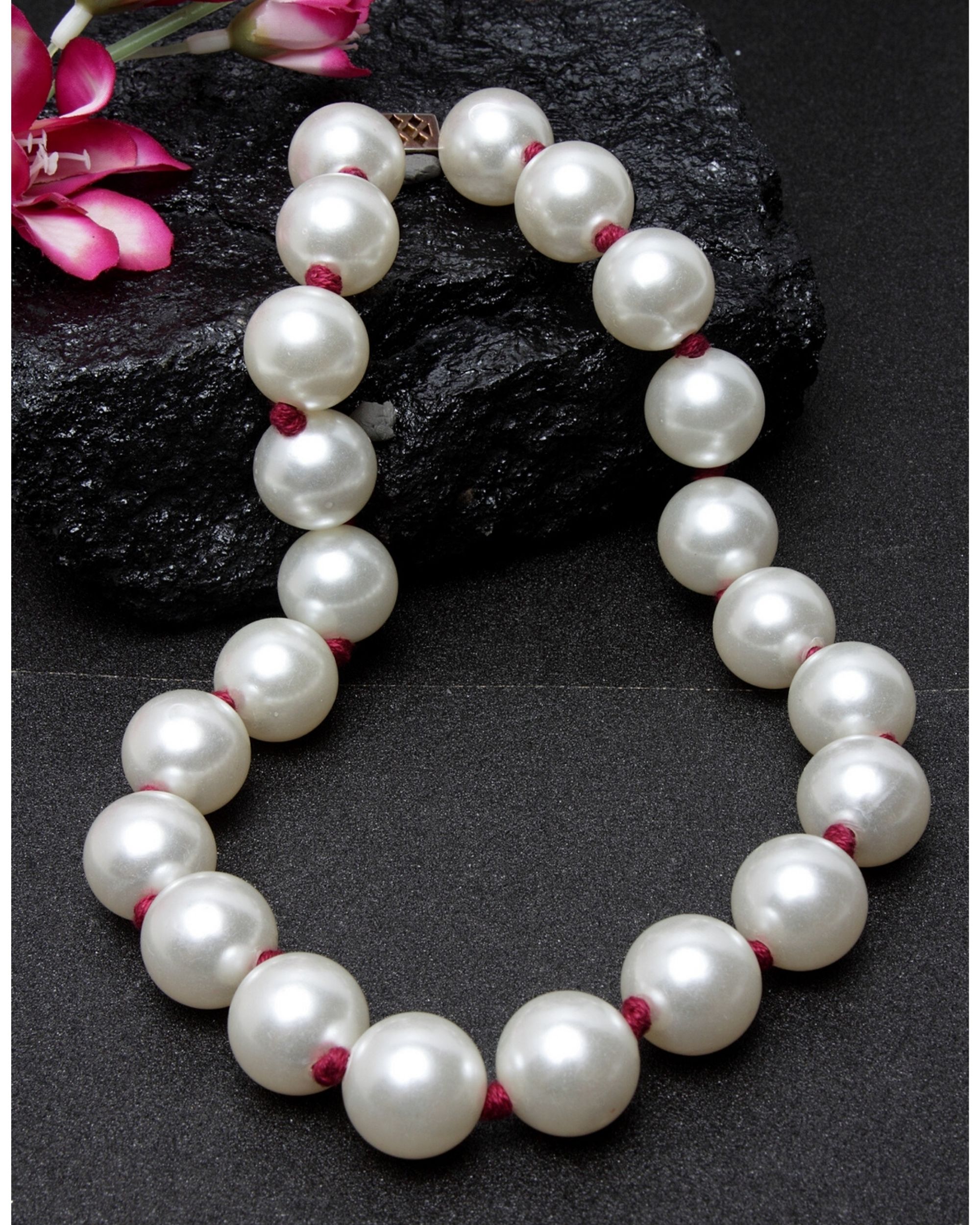 Handcrafted white pearl string neckpiece by Dugri Style | The Secret Label