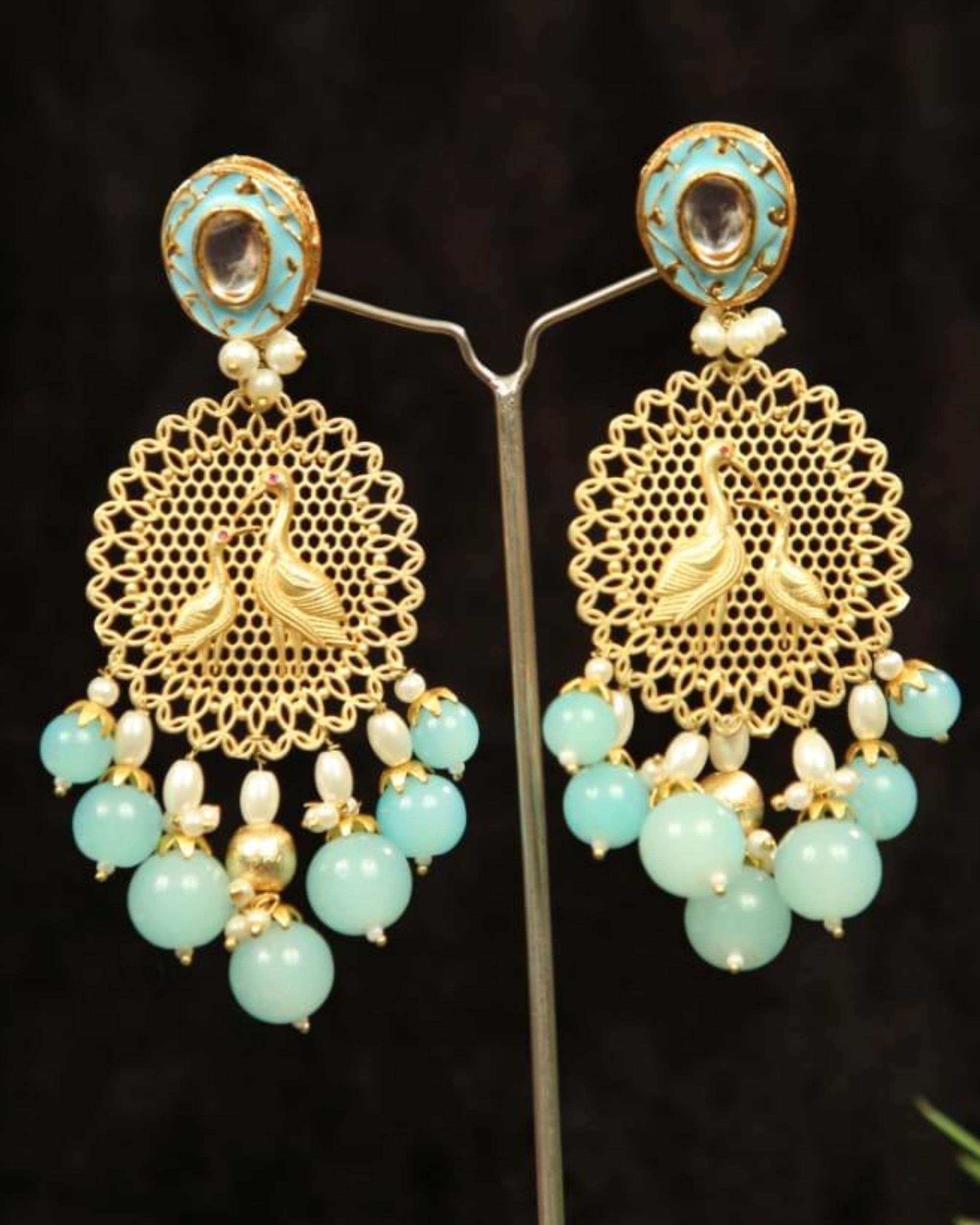 Powder blue beaded bird motif earring by A Line | The Secret Label