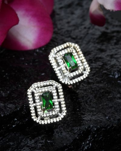 Emerald green block shaped stud by Dugri Style | The Secret Label