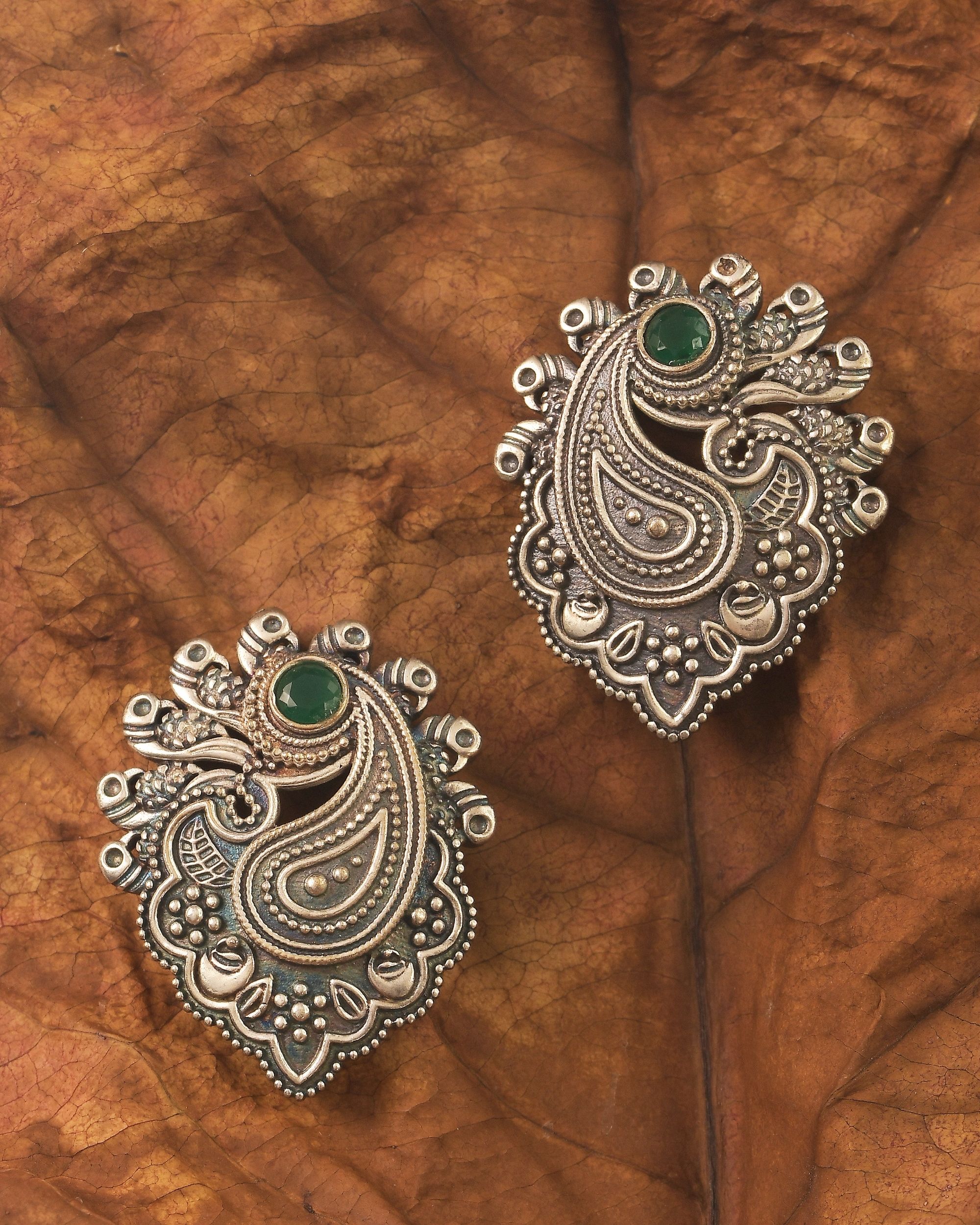 Green stone leaf studs by Studio B 40 | The Secret Label