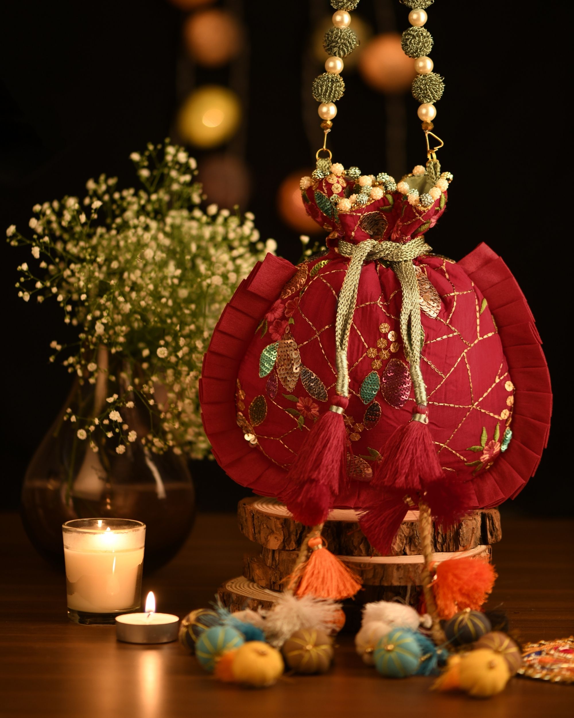 Red frill potli by Miar | The Secret Label