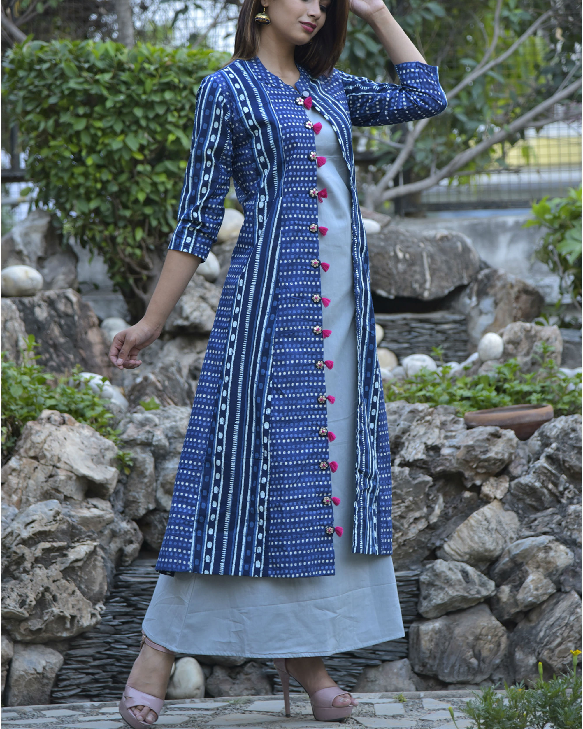 Indigo jacket with an inner by Suramya | The Secret Label