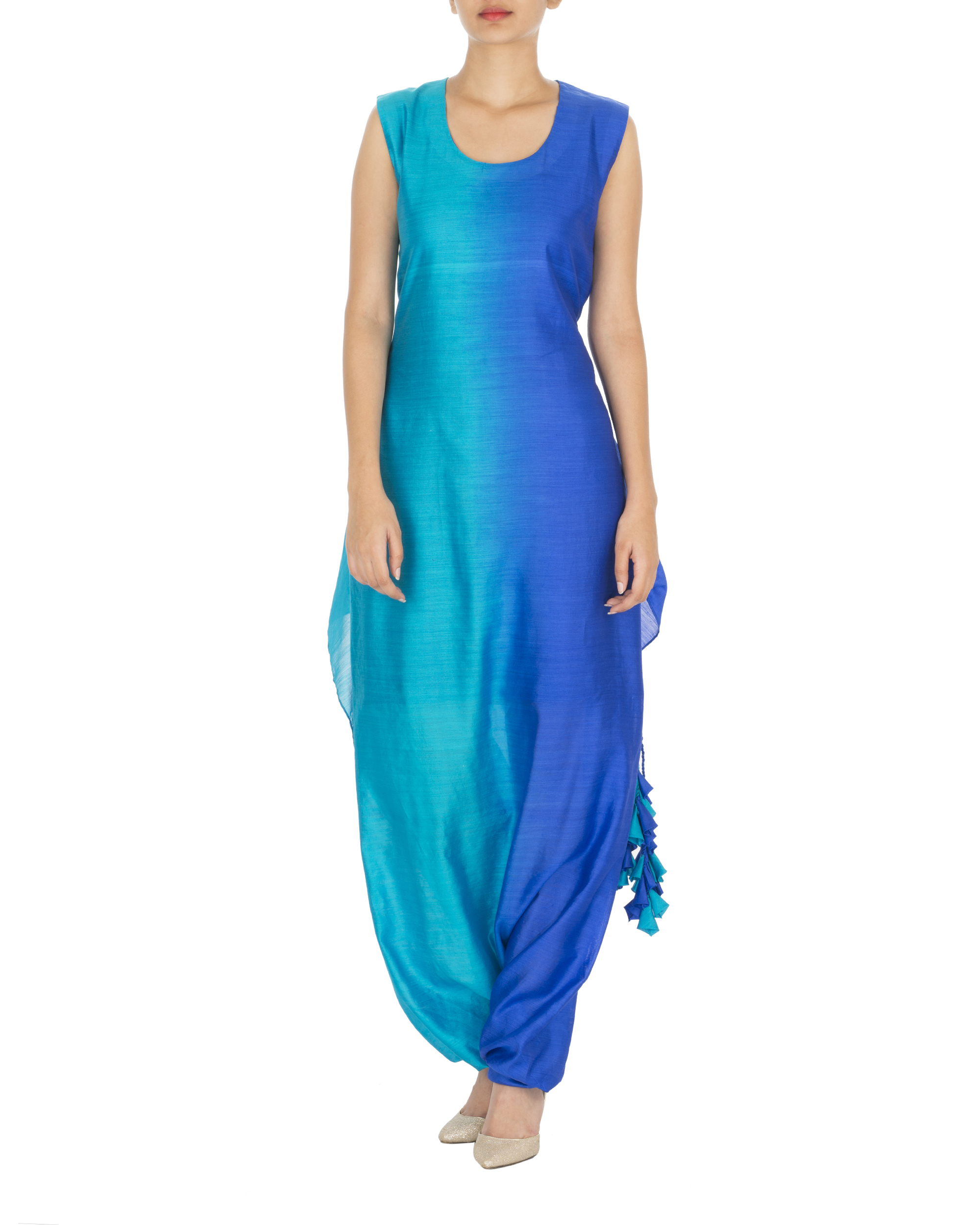 Multi shaded blue dhoti dress by Lotus Sutr | The Secret Label