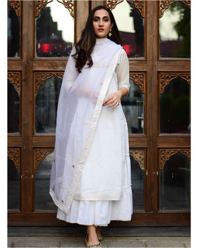 White chanderi set by Siddhi Creation | The Secret Label