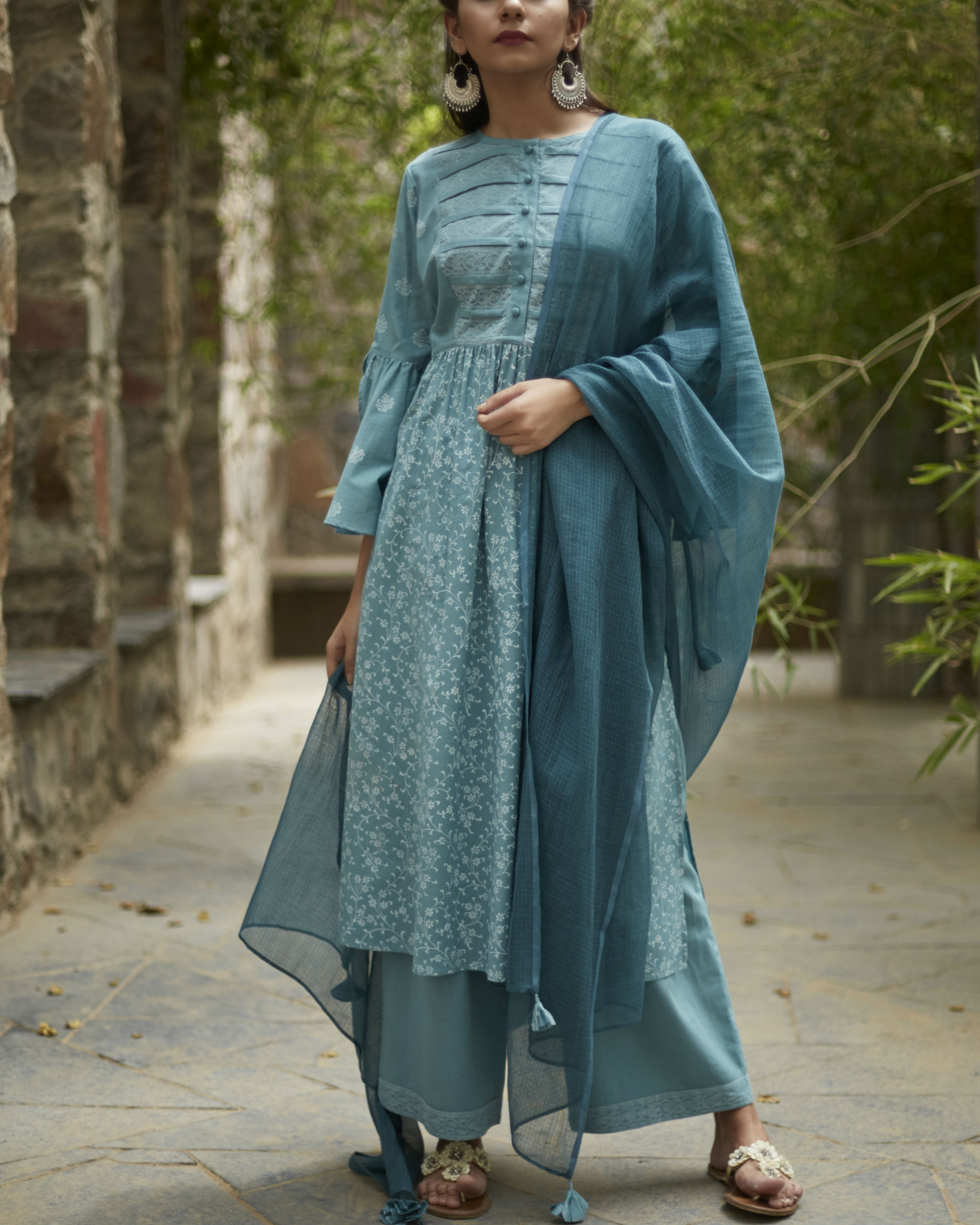 Aqua blue sriya set with dupatta by Ekanya | The Secret Label