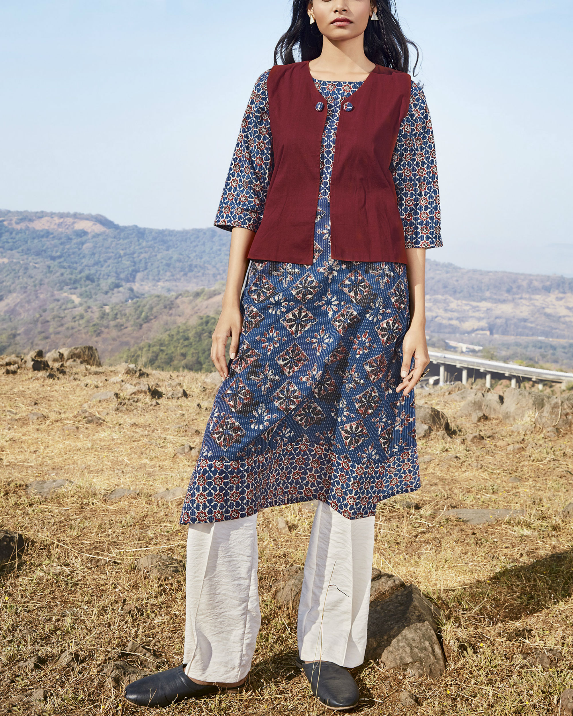 Blue and maroon jacket set by IDAR | The Secret Label