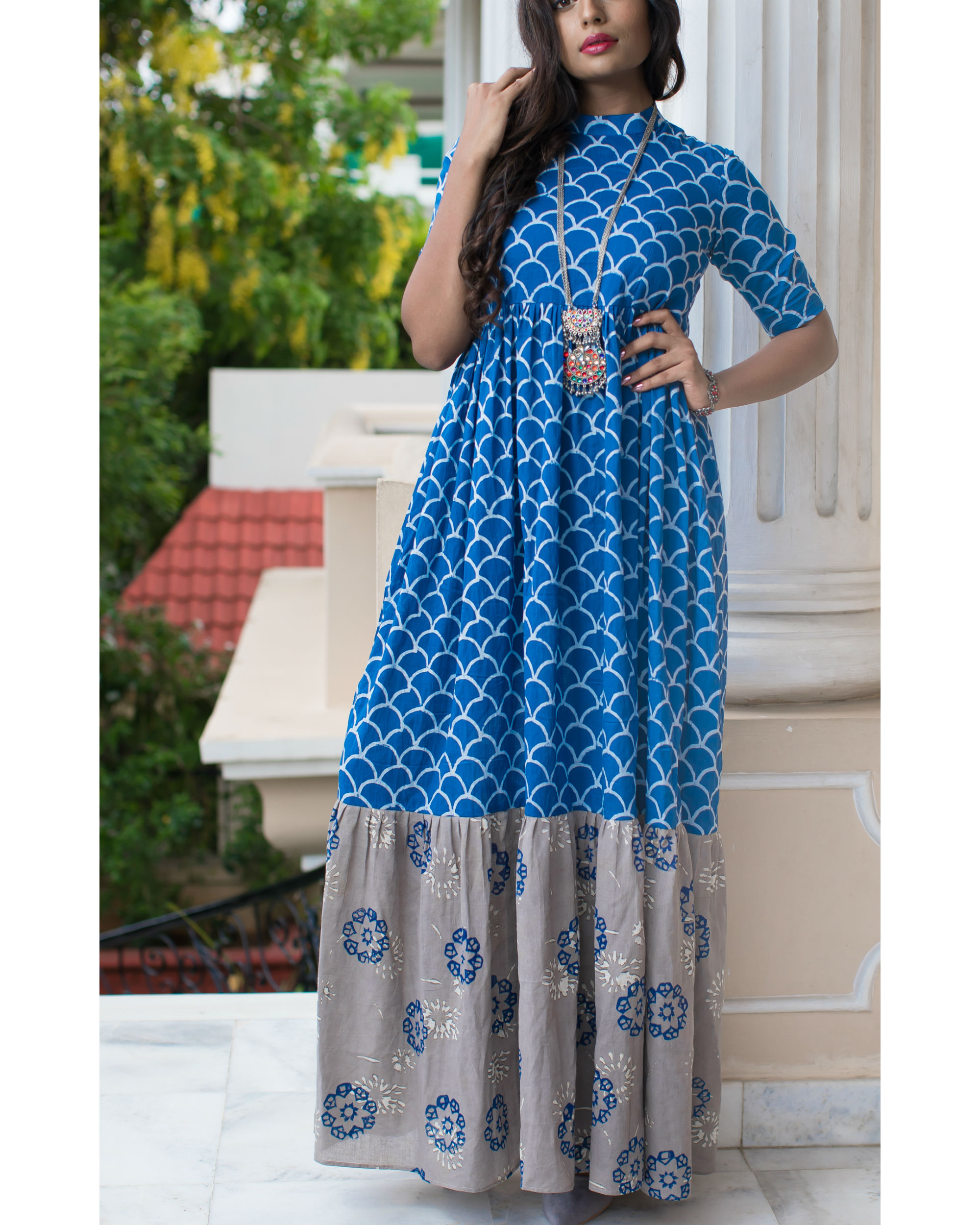 Blue border scales dress by Mint Mauve | The Secret Label