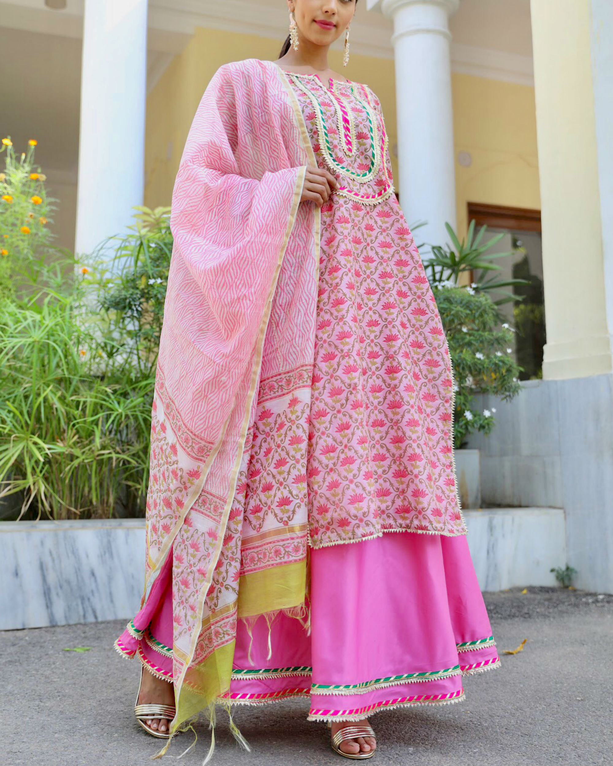 Pink chanderi set with dupatta by Rivaaj | The Secret Label