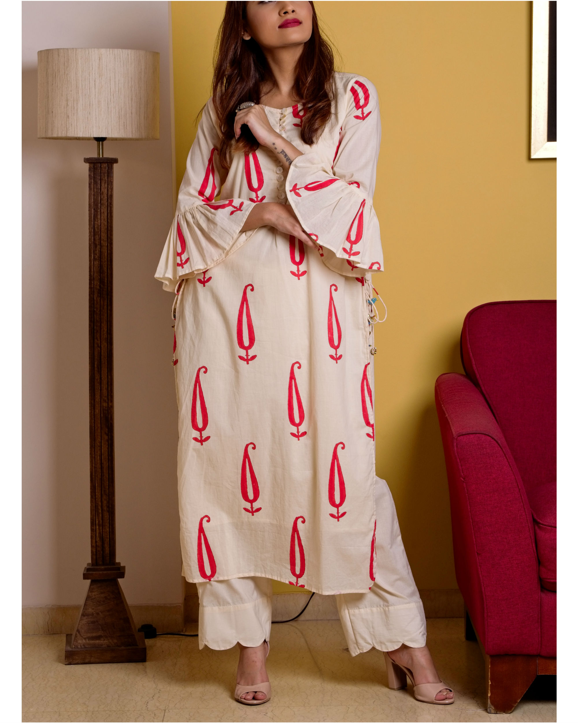 White Printed Kurta Set by Free Living | The Secret Label