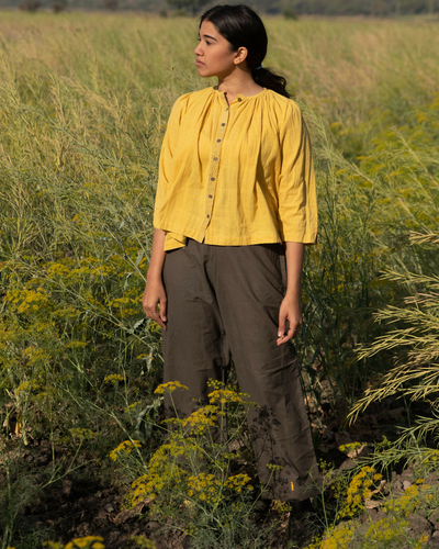 Gathered mustard short top by Silai | The Secret Label