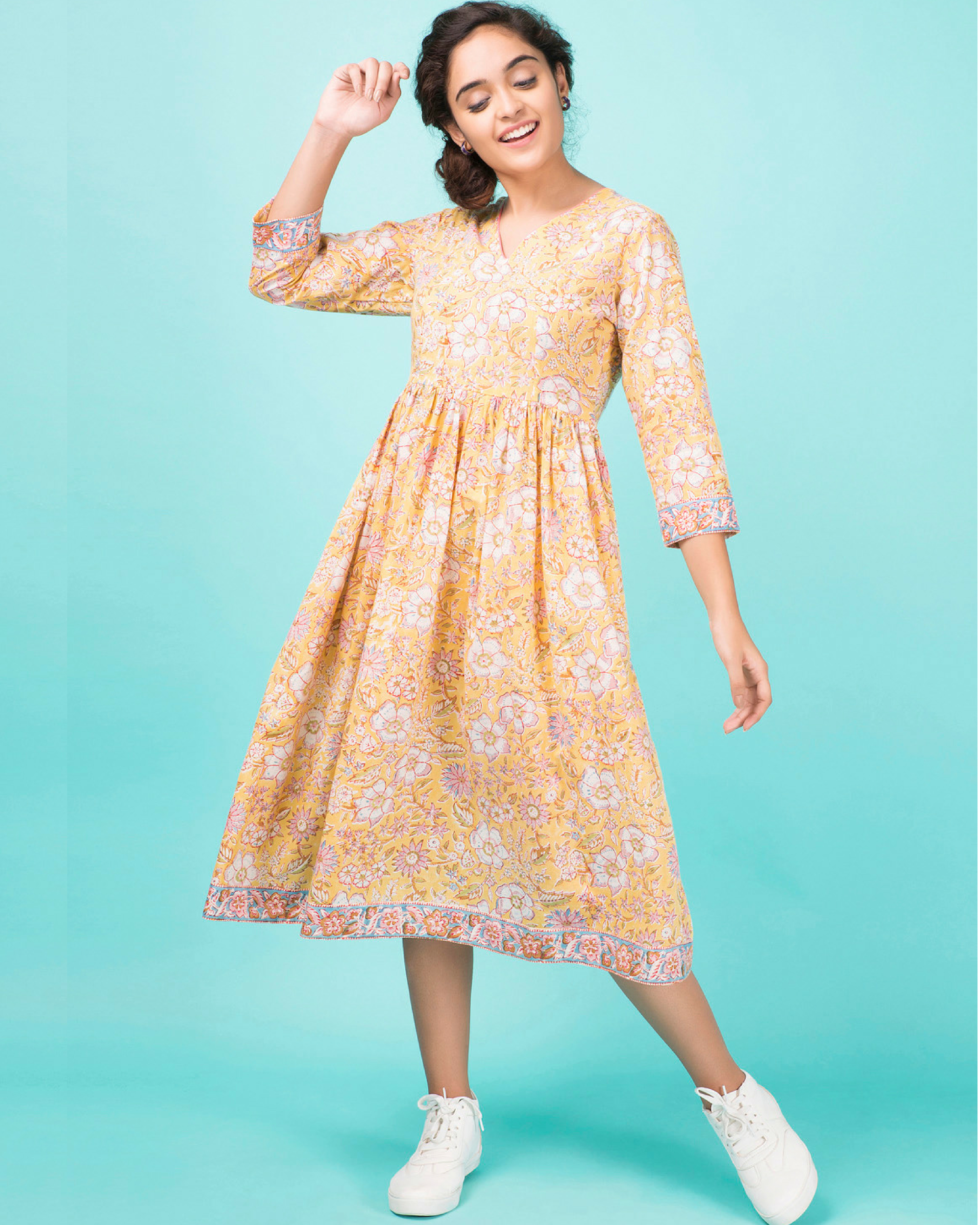 Yellow rose cotton dress by Twirl Studio | The Secret Label