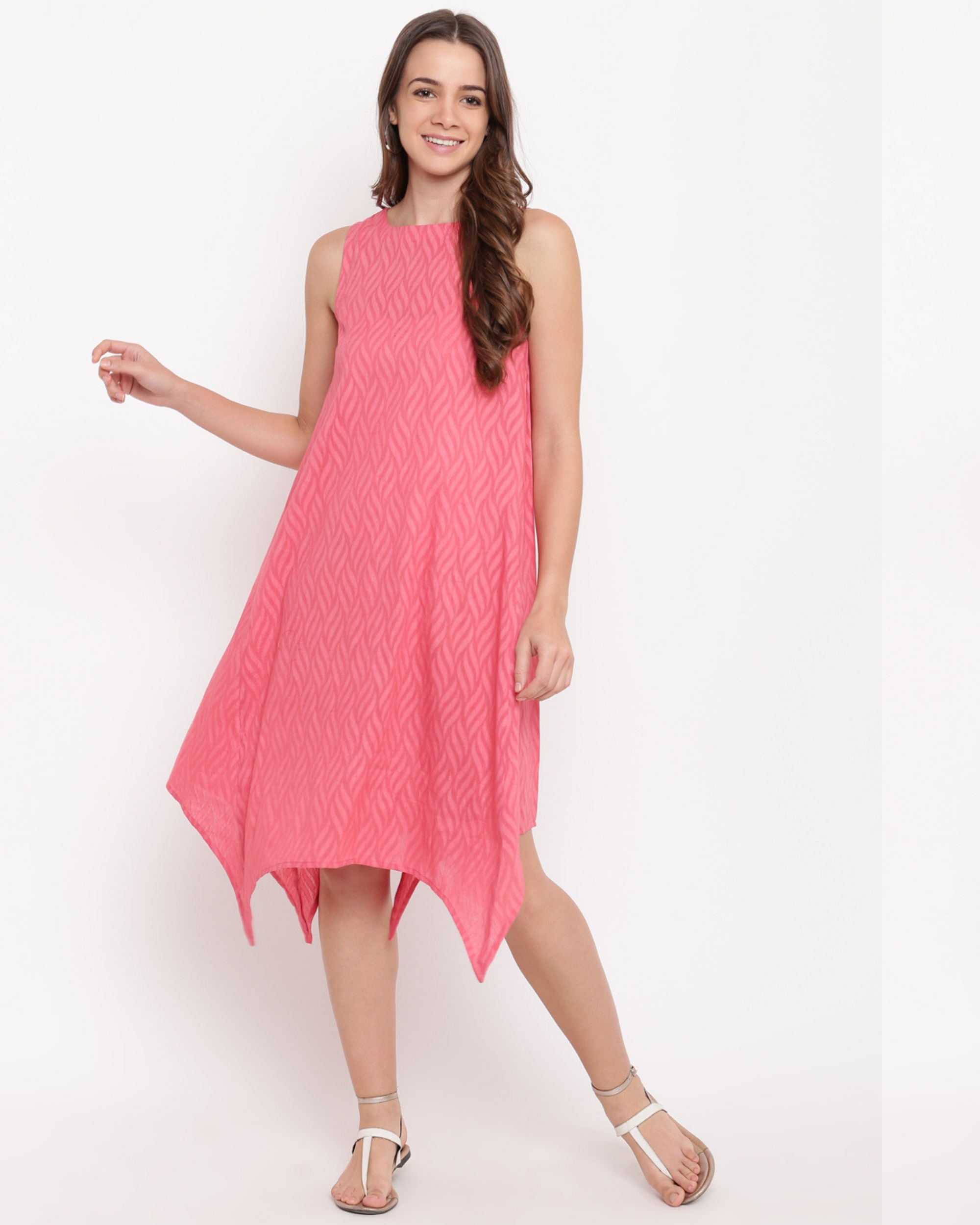 Pink dobby cotton asymmetric dress by trueBrowns | The Secret Label