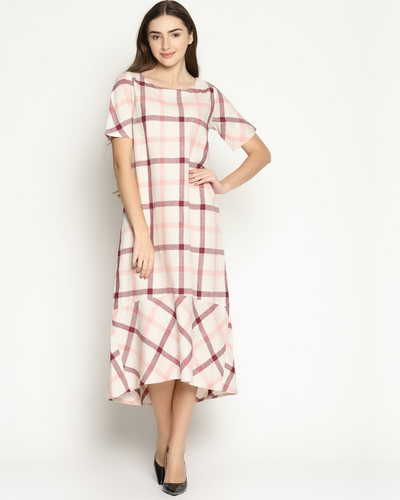 Maroon checks dress by Label Y | The Secret Label