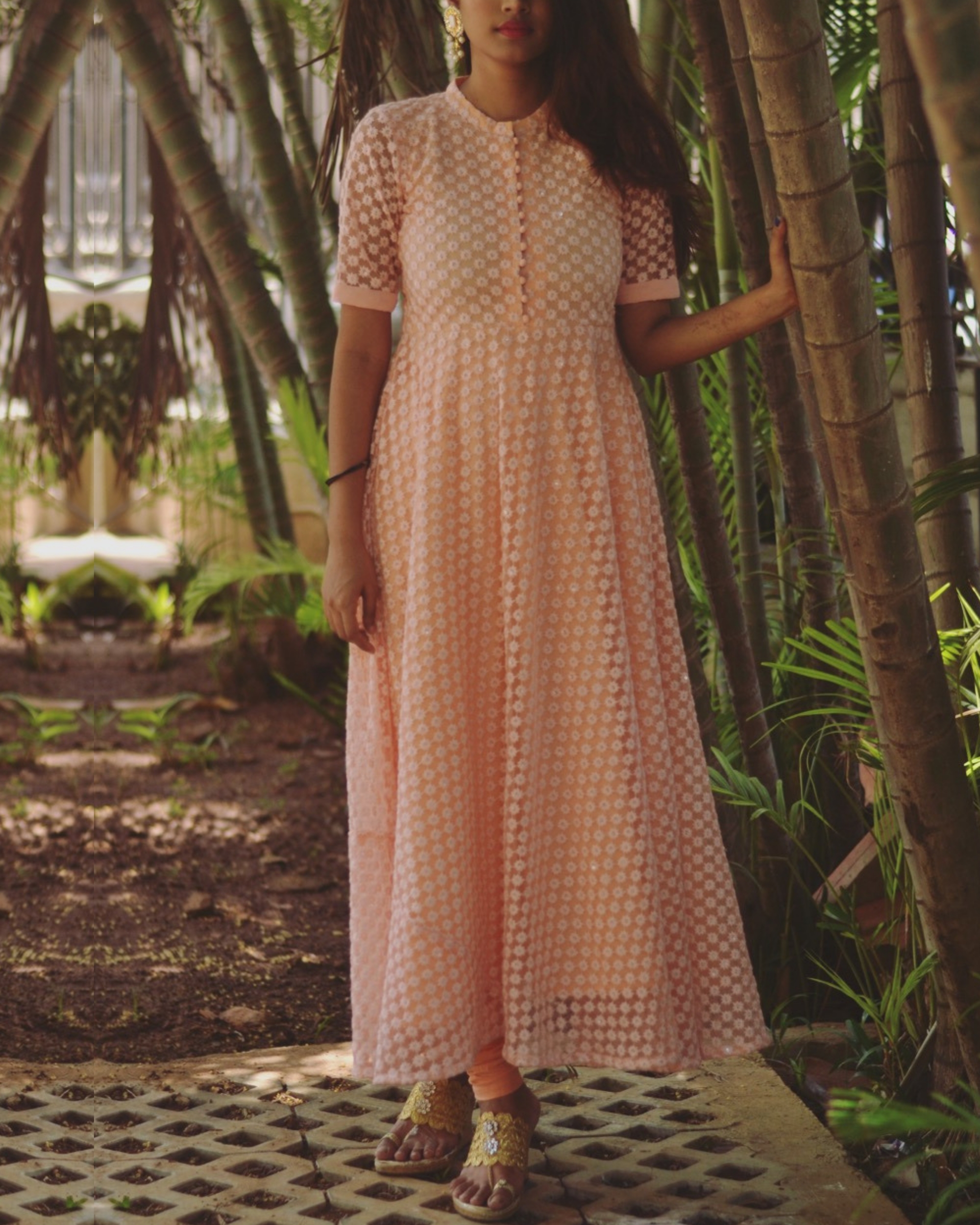 Pink thread work embellished dress by Tie & Dye Tale | The Secret Label