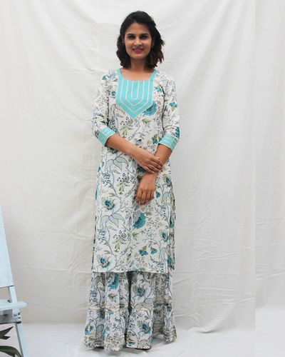 Printed kurta with gota work and gharara- set of two by BAISE GABA ...