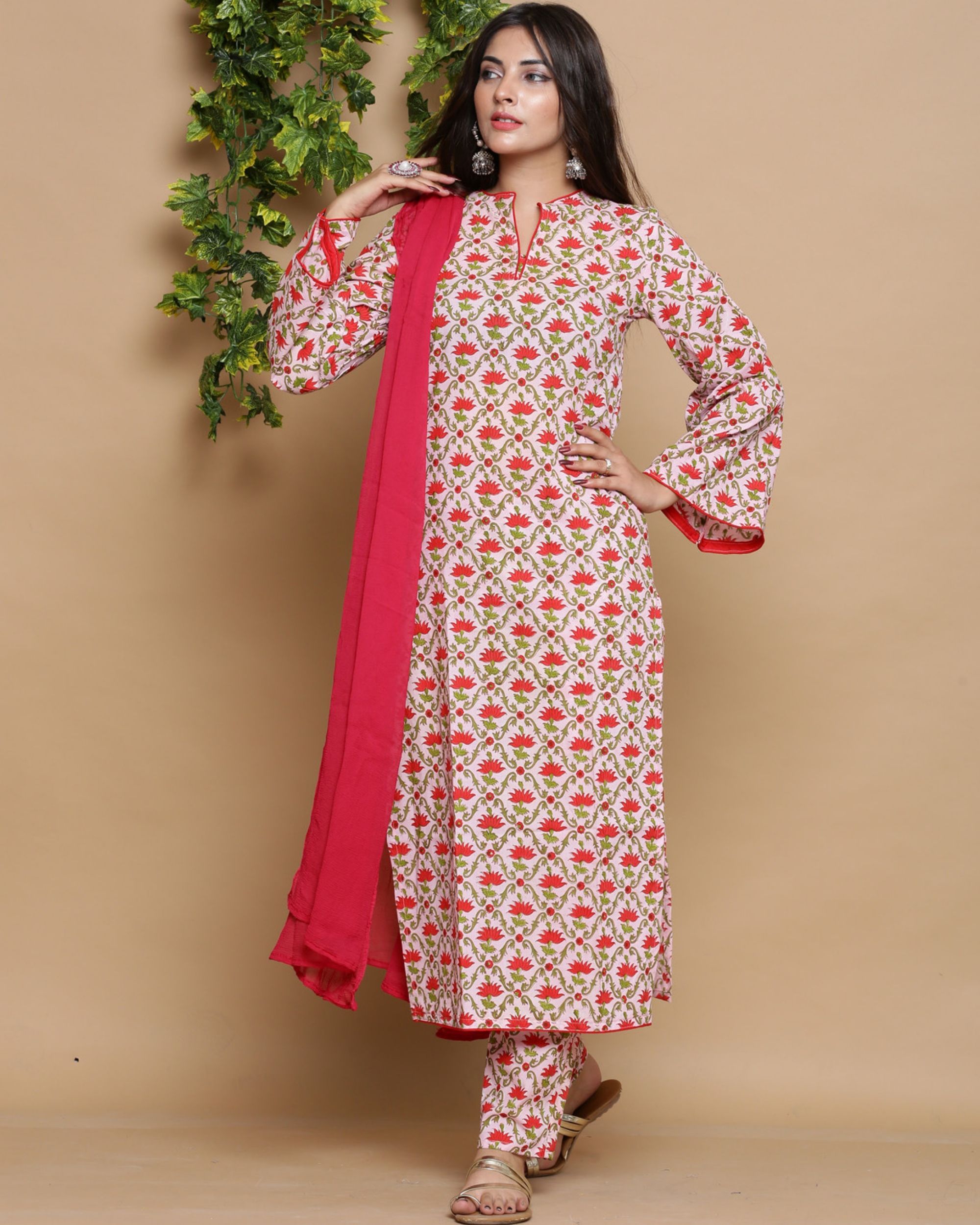 Pink lotus motif printed suit set- set of three by Lavanya The Label ...