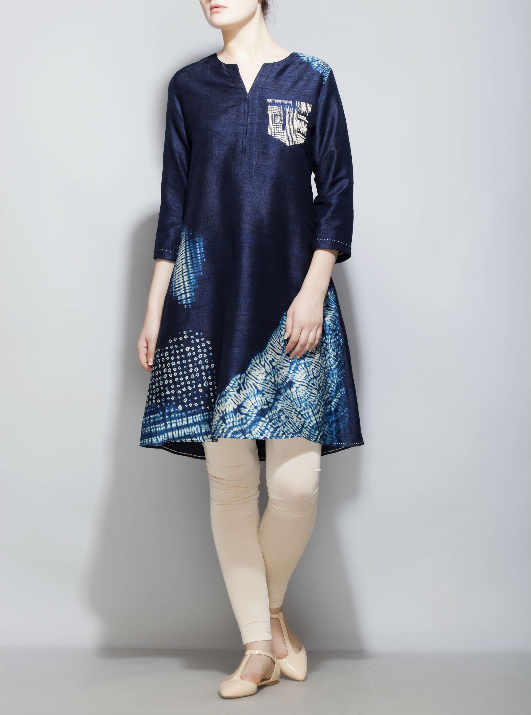 Navy blue tunic in raw silk by Divyam Mehta | The Secret Label