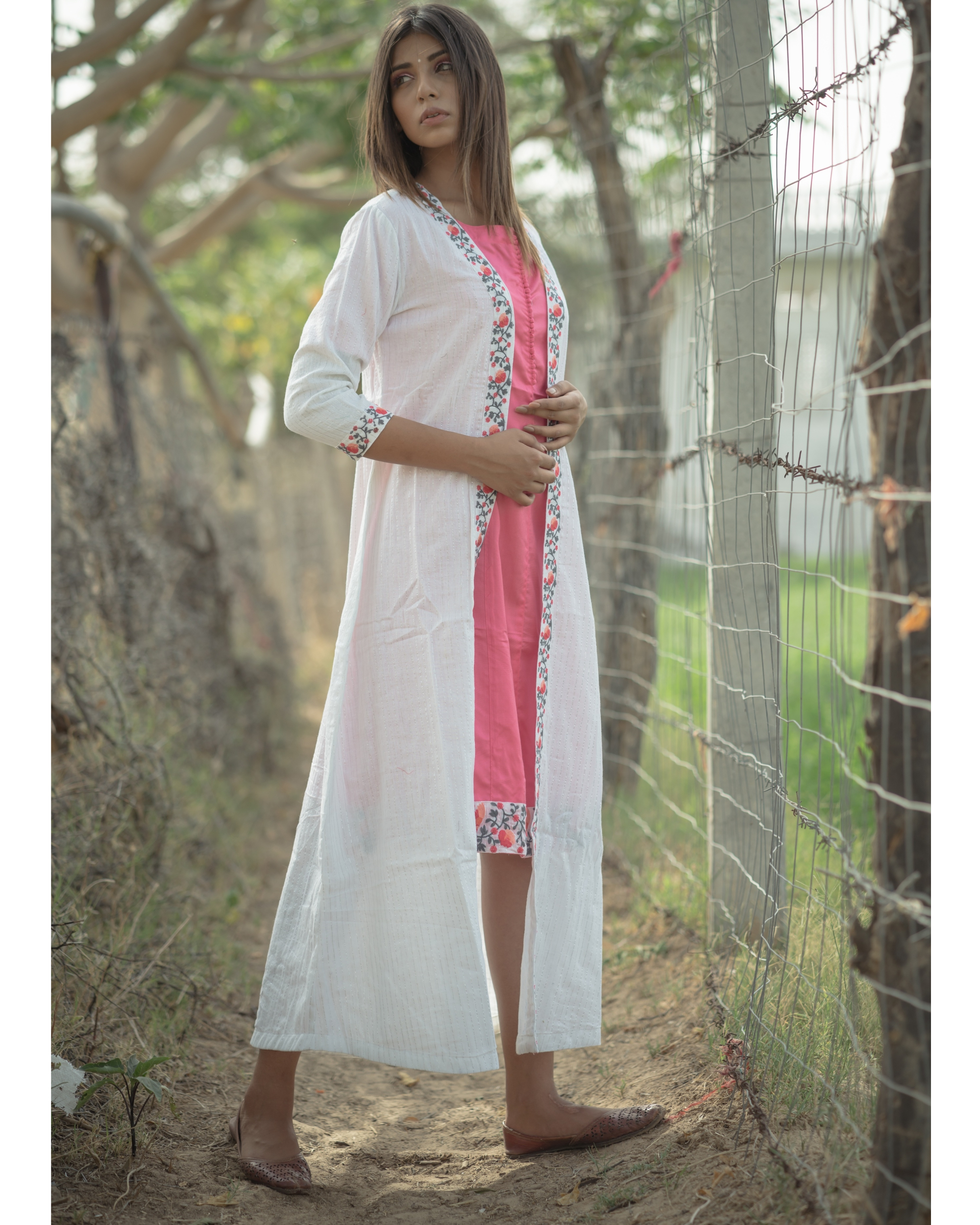Peach inner with peach embroidered cape - set of two by Keva | The ...