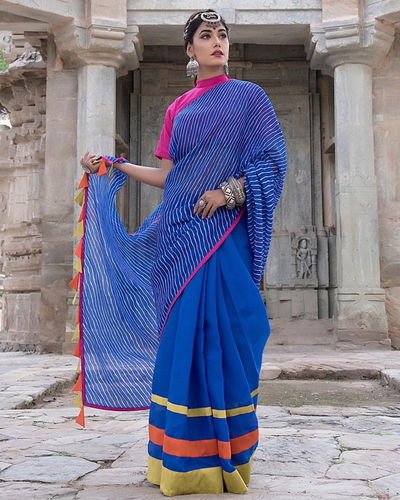 Persian blue tasseled sari by The Home Affair | The Secret Label