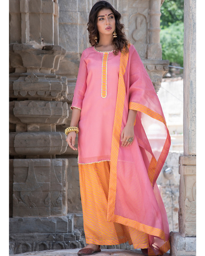 Peach yellow gharara set-set of three by The Home Affair | The Secret Label