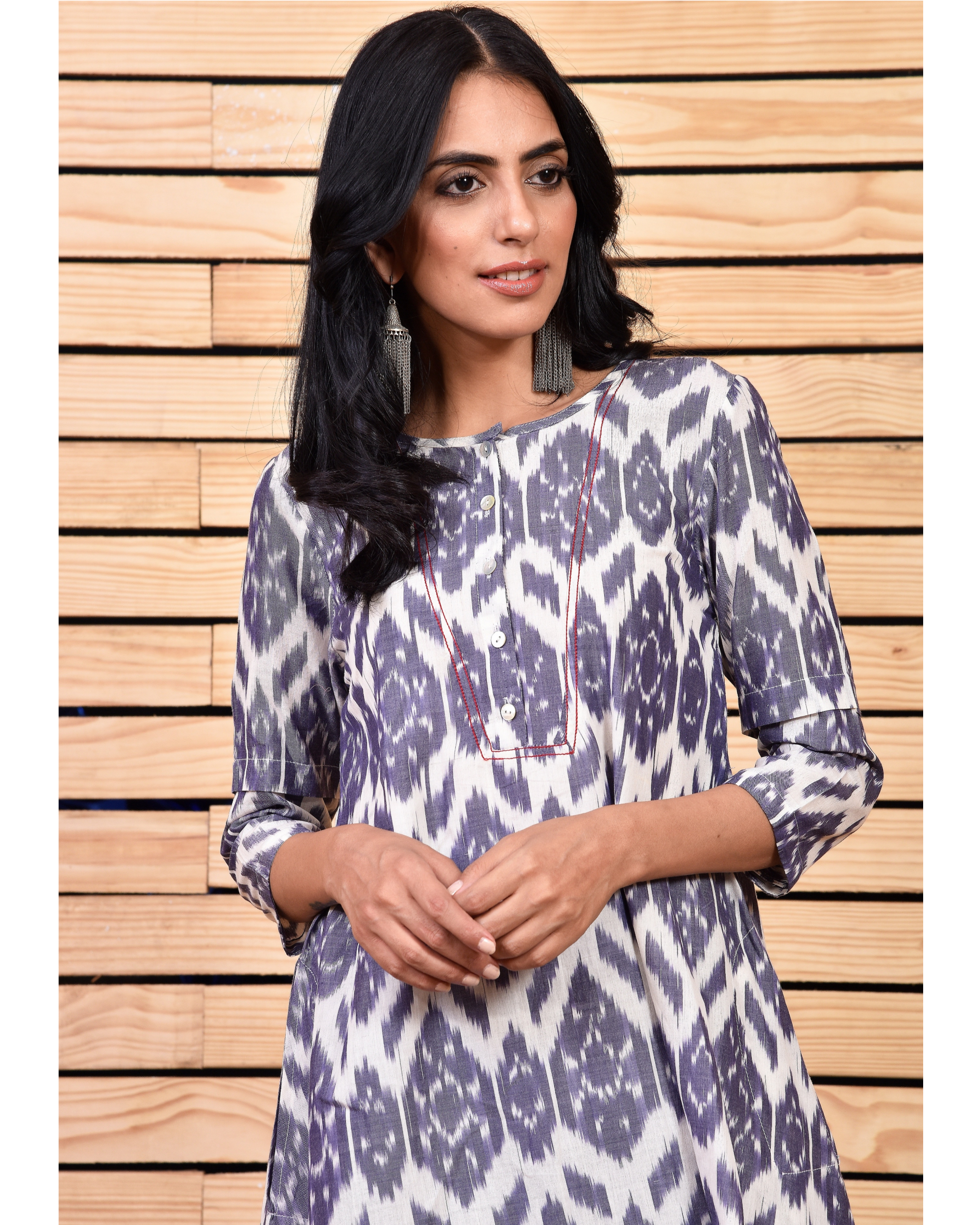 Grey ivory ikat tunic by Raasleela | The Secret Label