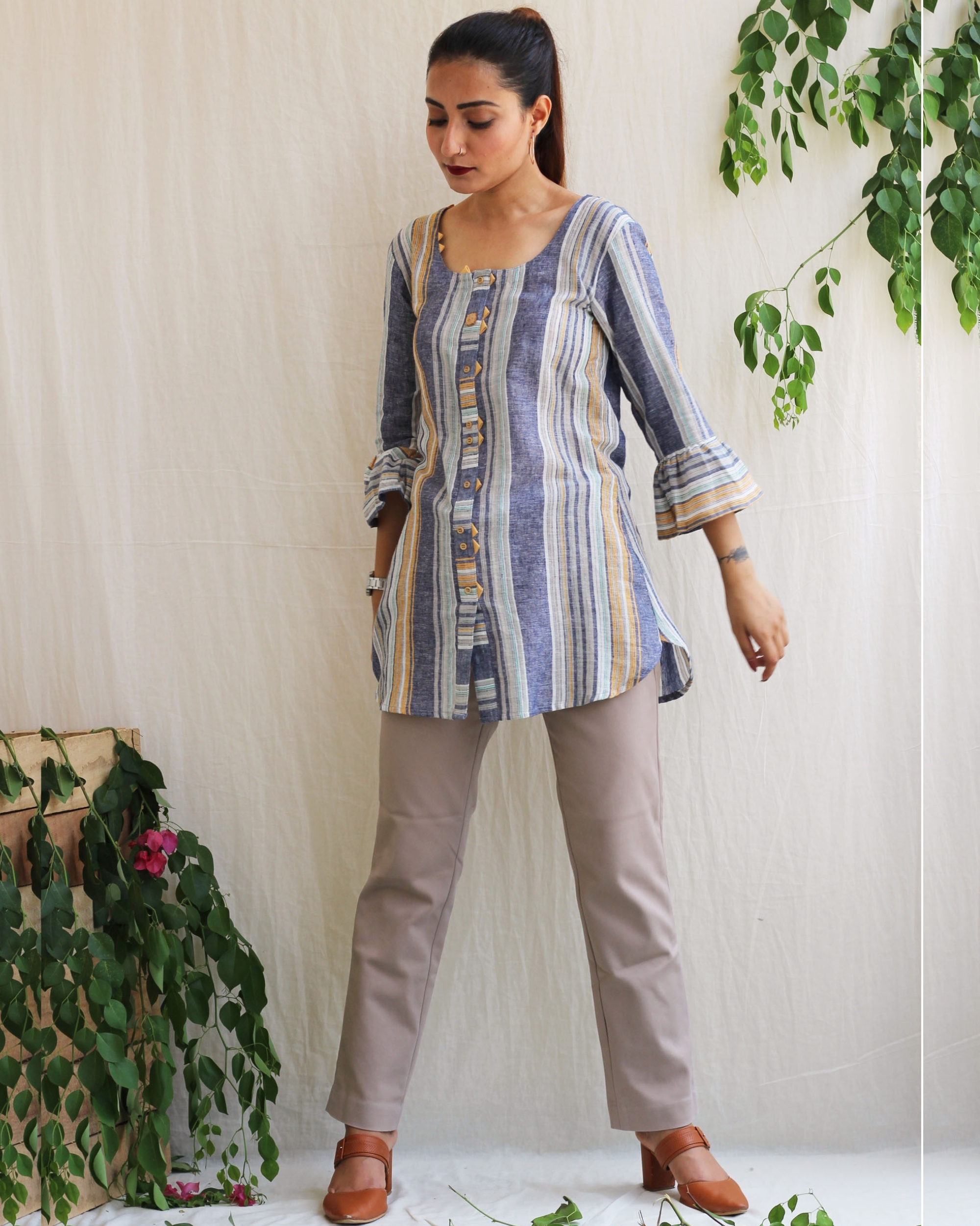 Blue striped kurta by Anecdotes | The Secret Label