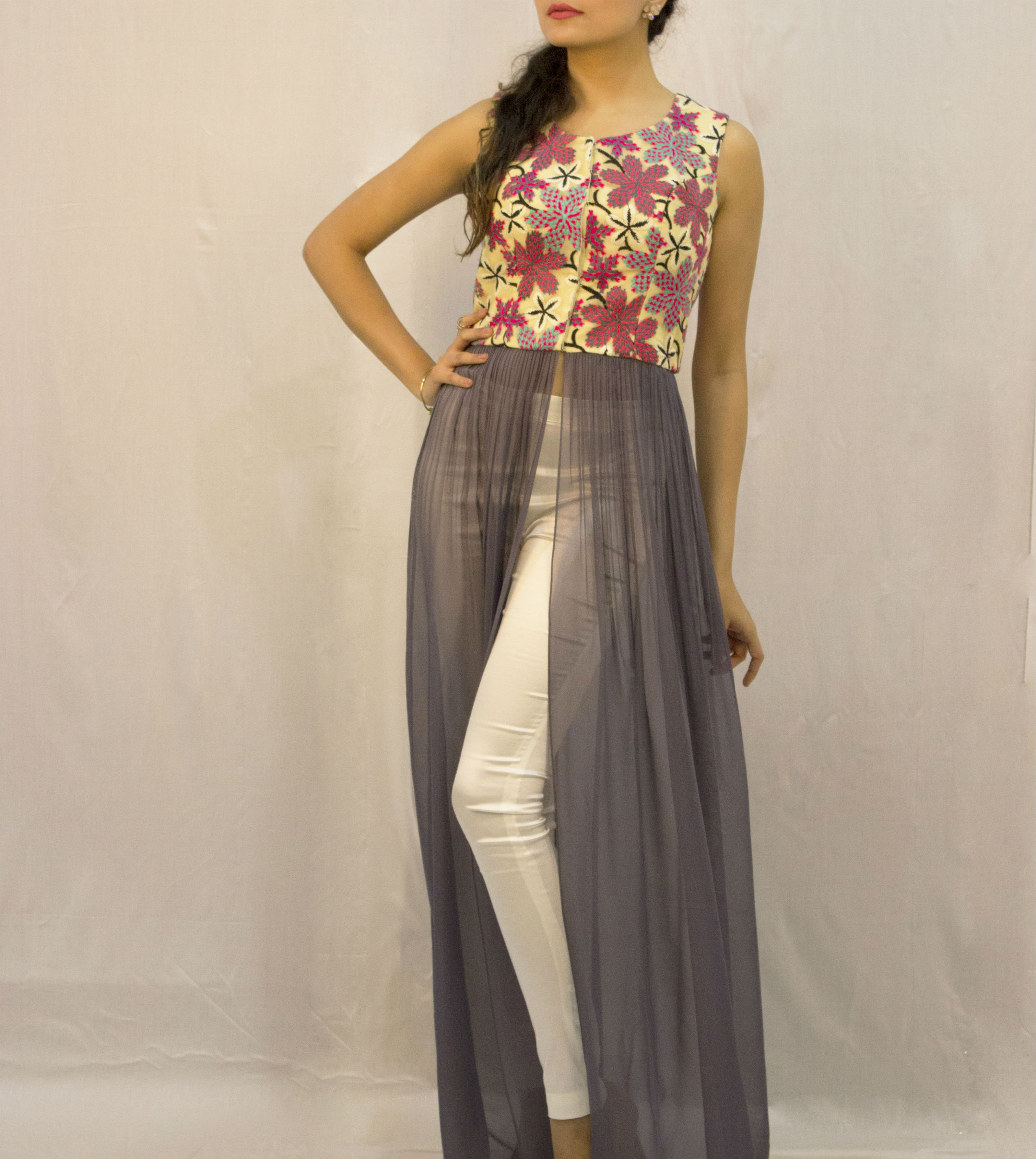 Grey tunic with front slit by Hirika Jagani | The Secret Label
