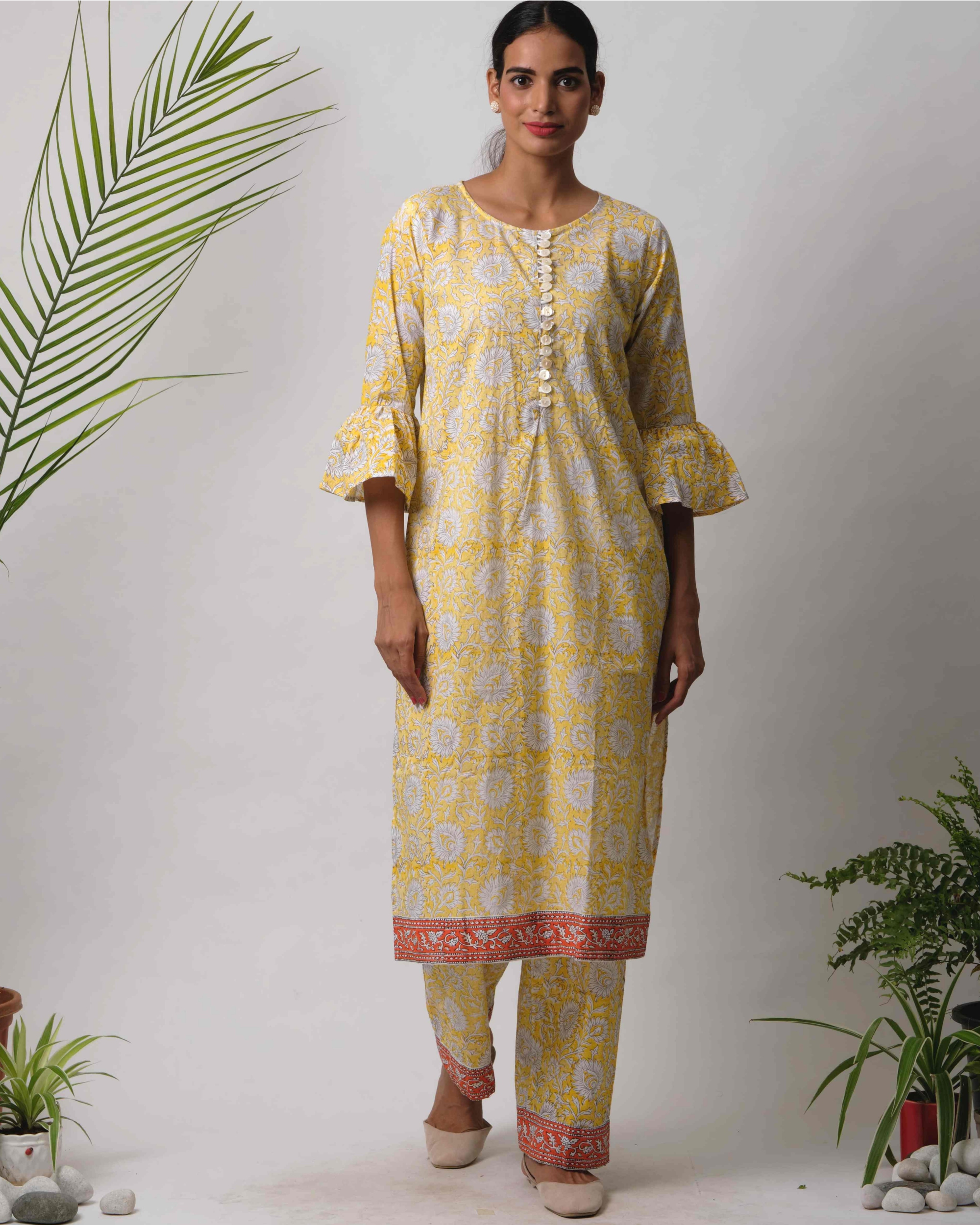 Cotton hand block kurta and pants - set of two by Free Living | The ...