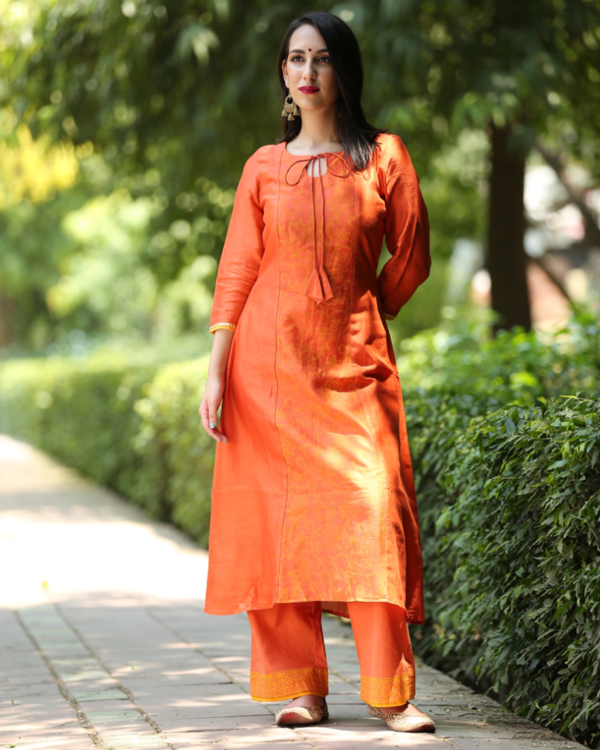 Rust block printed kurta and pants set- Set Of Two by Marasim | The ...