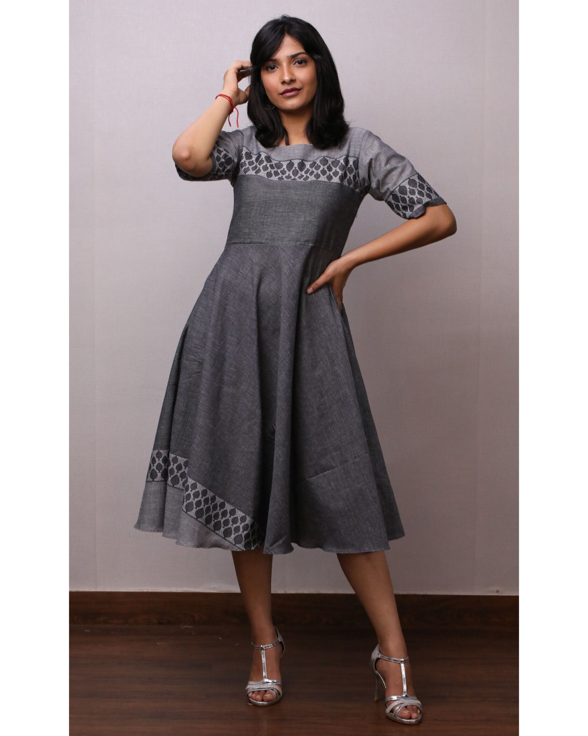 Grey handloom pocket dress by The Stitches | The Secret Label