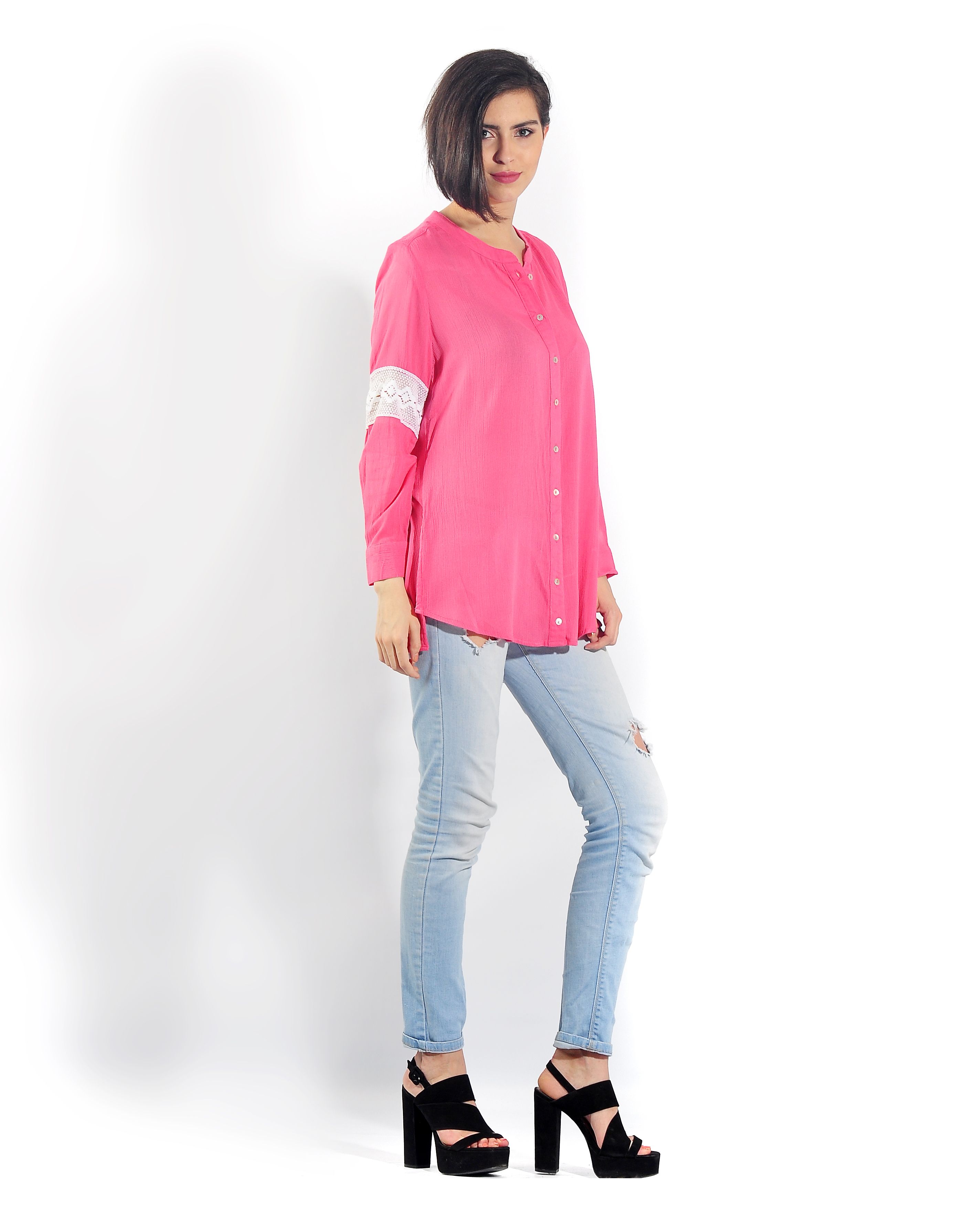 Pink lace button down shirt by Chique | The Secret Label