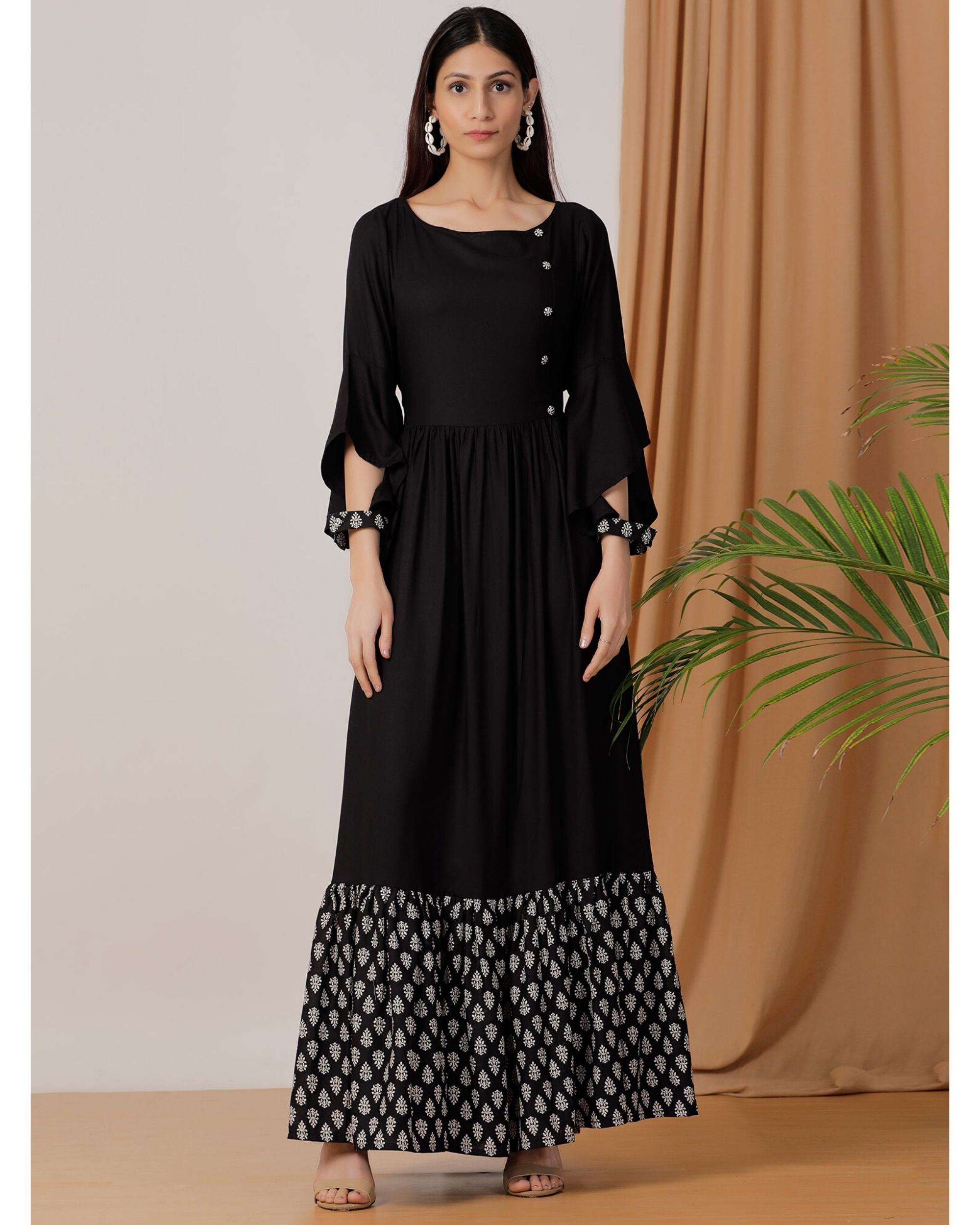 Black panel printed maxi dress by Empress Pitara | The Secret Label