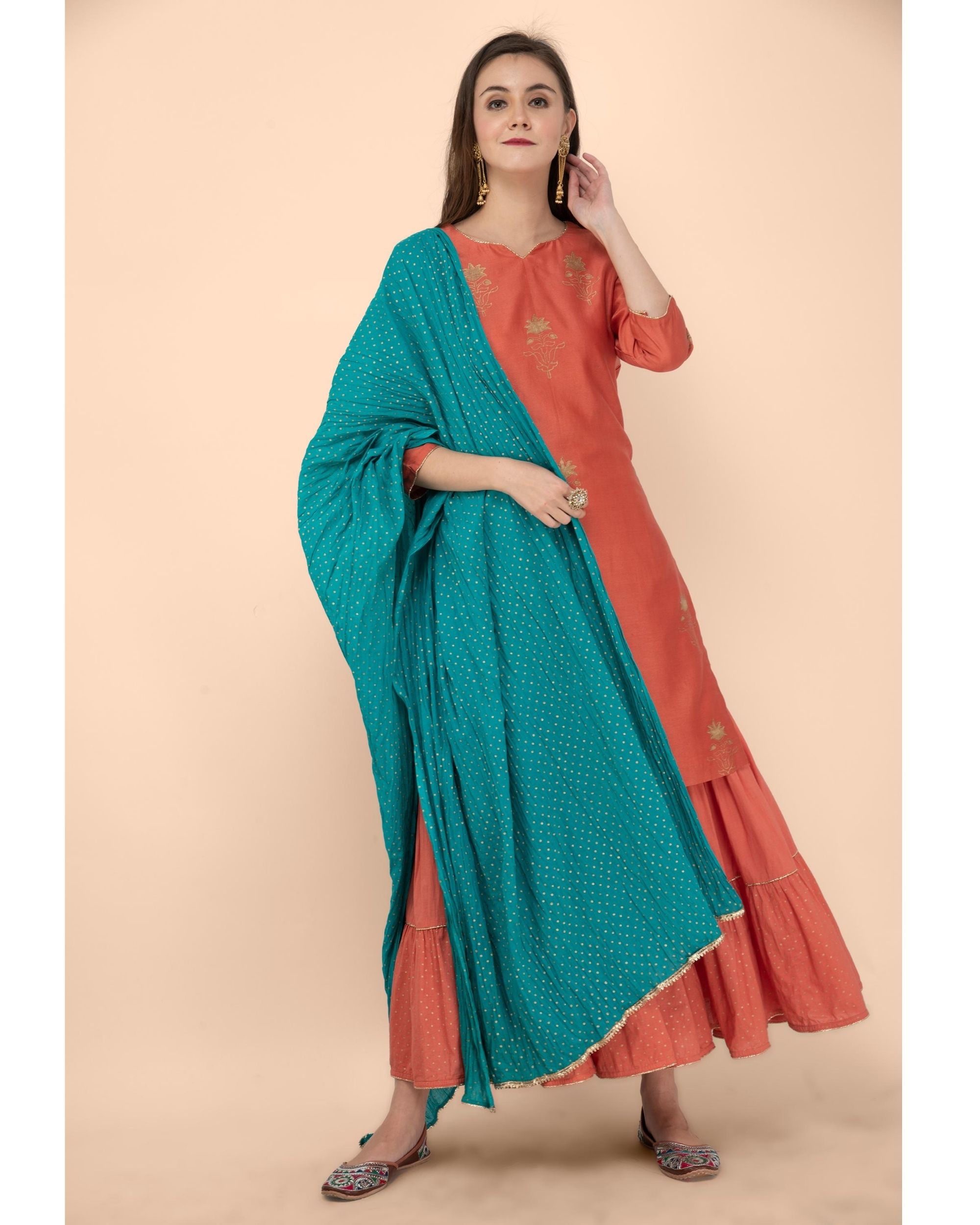 Teal blue block printed dupatta by Marasim | The Secret Label