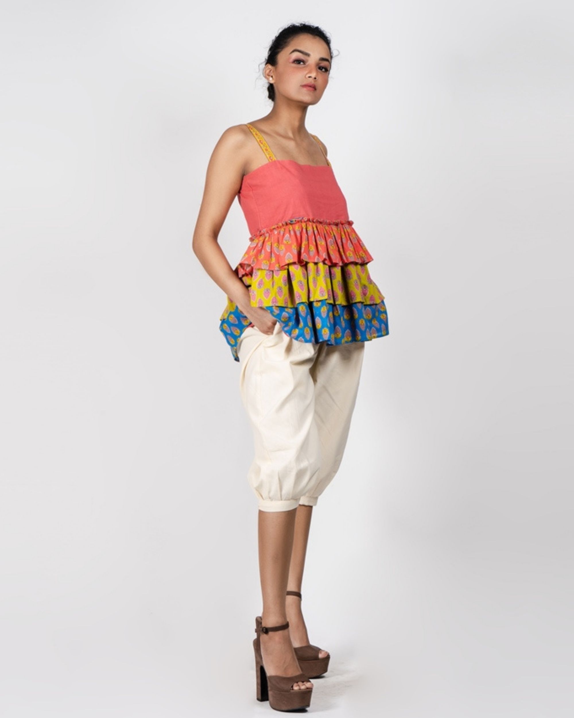 Multicolour tiered strap top by Kaala Teeka | The Secret Label