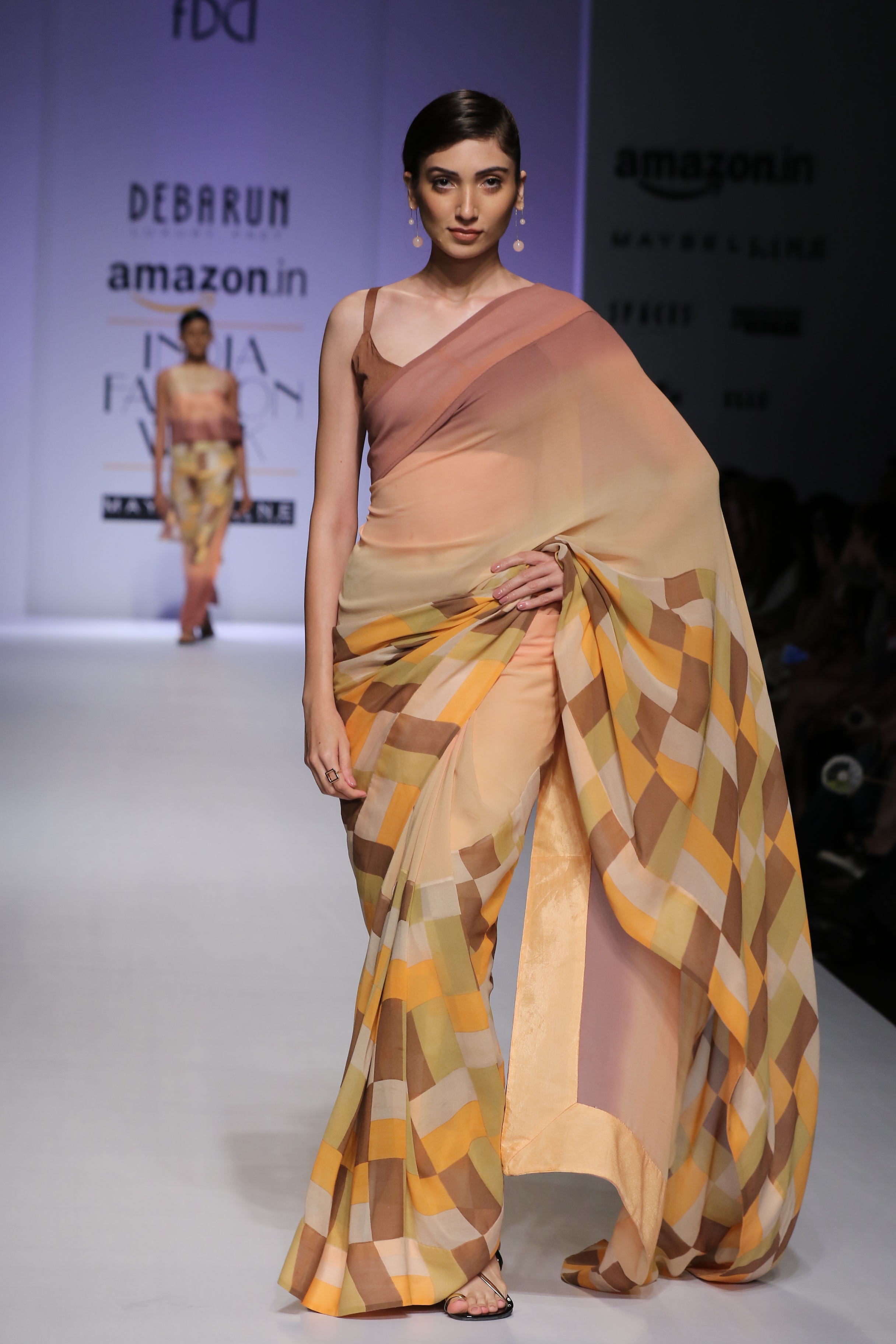 Pastel brown silk georgette sari by DEBARUN | The Secret Label