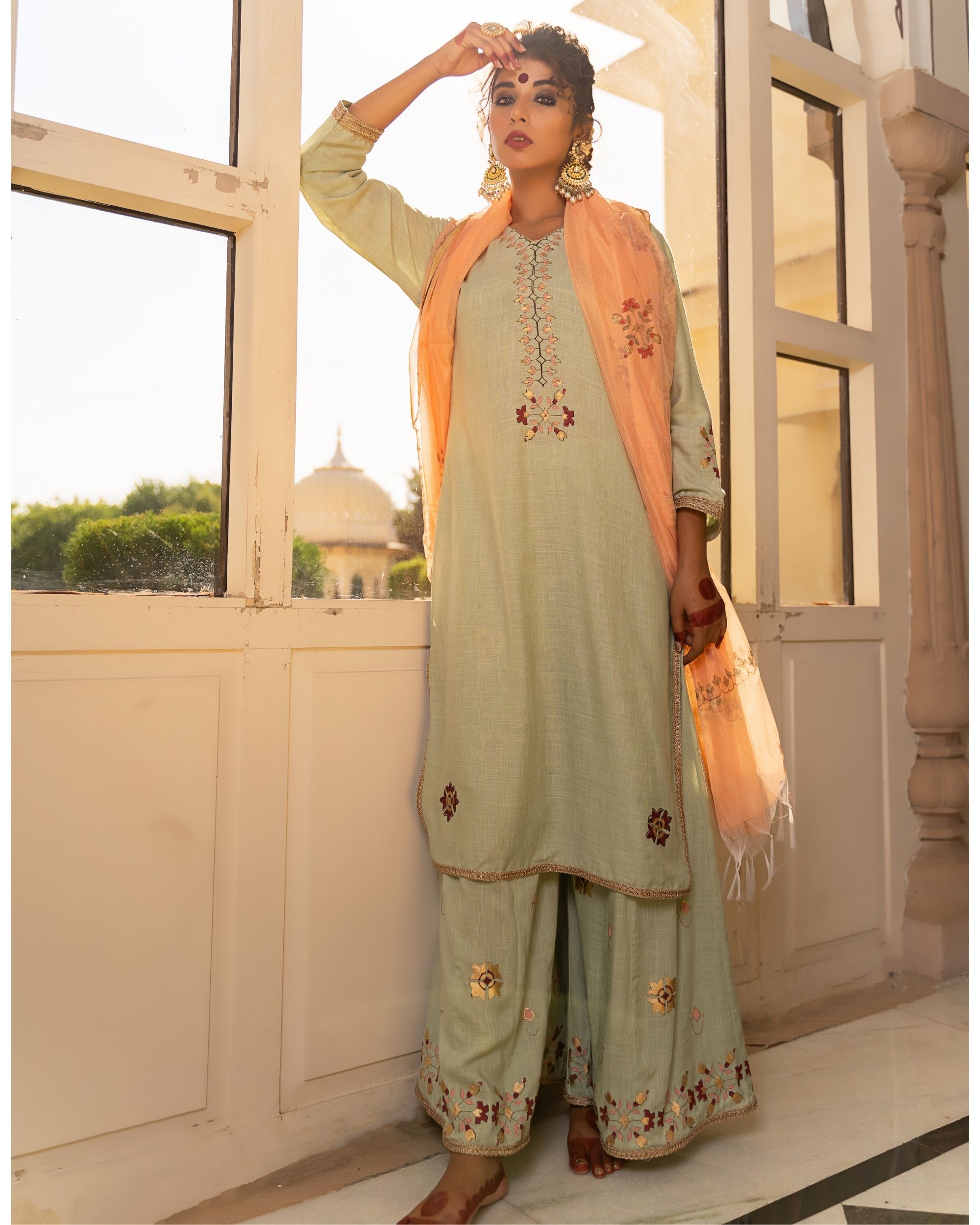 Pastel printed sharara set - set of three by The Home Affair | The ...
