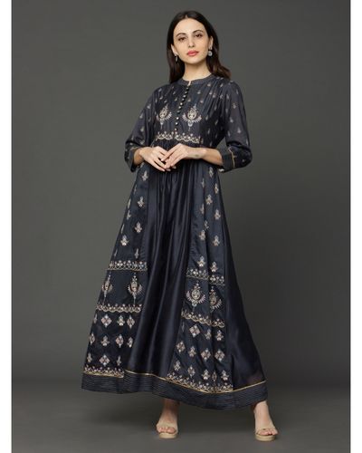 Charcoal embroidered dress by Ojas Designs | The Secret Label