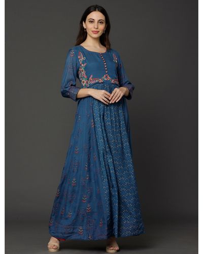 Blue embroidered dress by Ojas Designs | The Secret Label