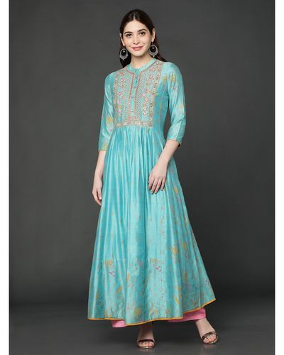 Turquoise embroidered dress by Ojas Designs | The Secret Label