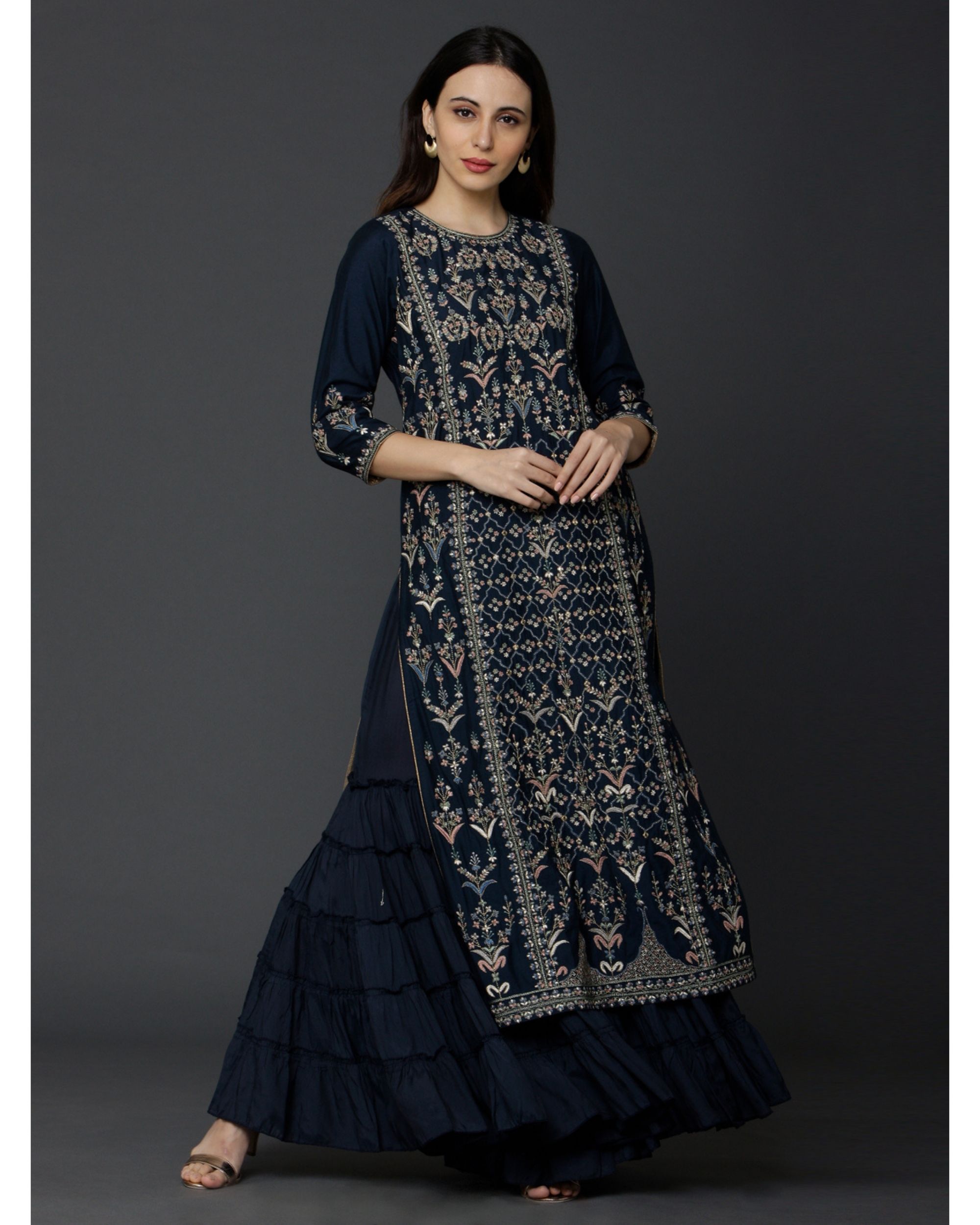 Navy blue embroidered set - set of two by Ojas Designs | The Secret Label