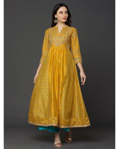 Yellow dori embroidered dress by Ojas Designs | The Secret Label