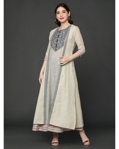 Off white yoke embroidered inner with a jacket - set of two by Ojas ...