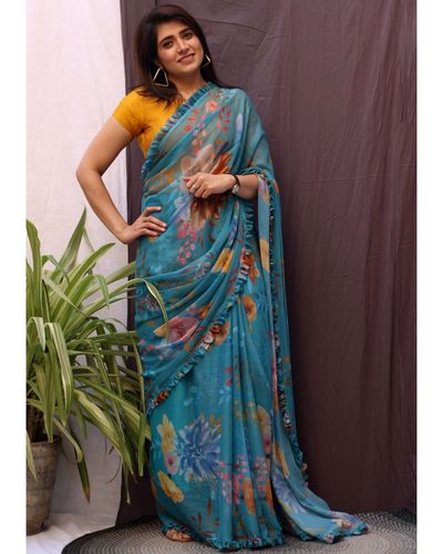 Bloom saree with unstitched blouse - set of two by Anecdotes | The ...