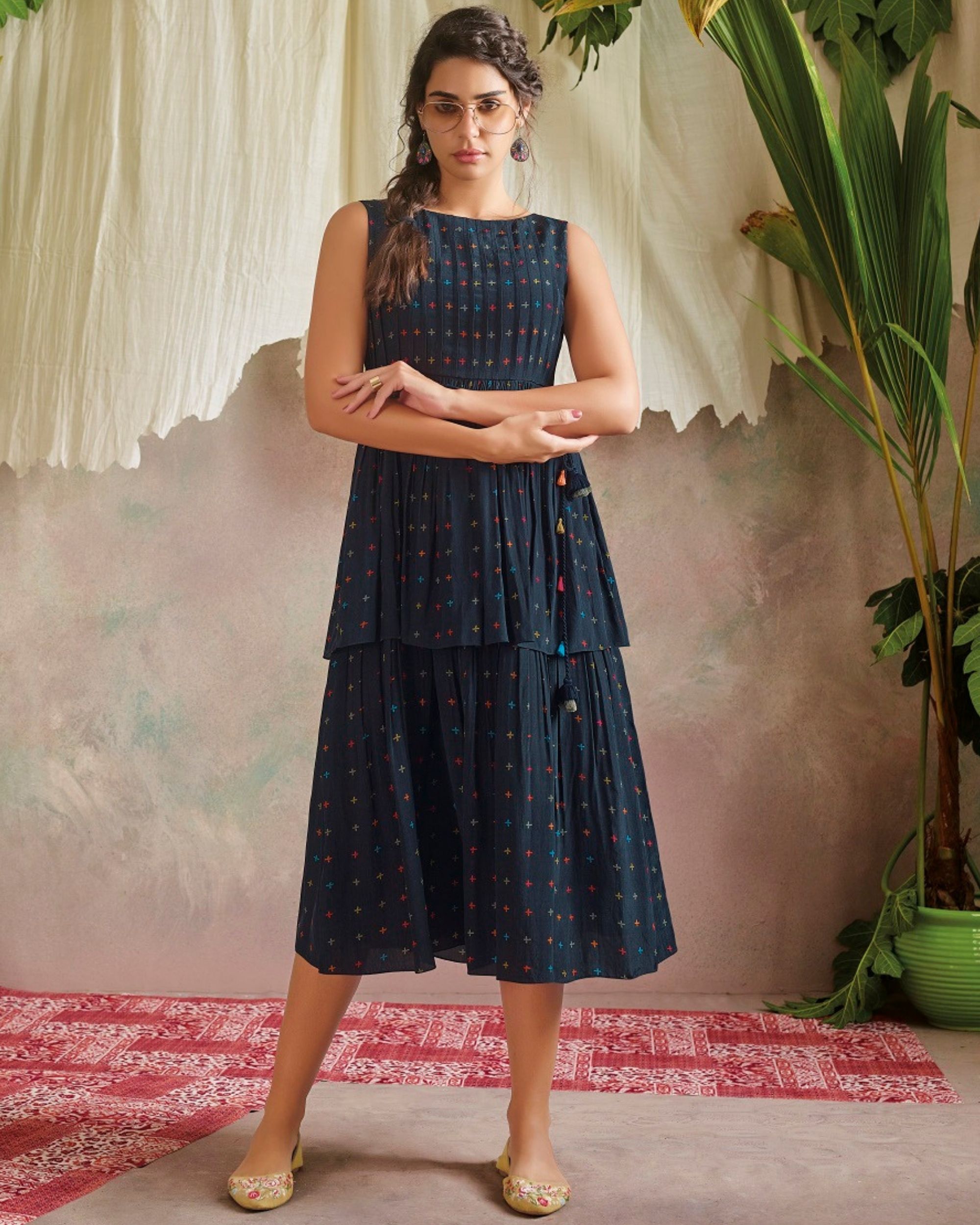 Navy blue digital printed dress by Satya Designs | The Secret Label