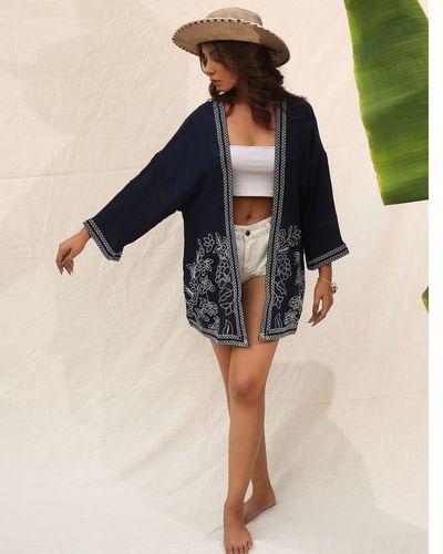 Navy blue embroidered cape by Keva | The Secret Label