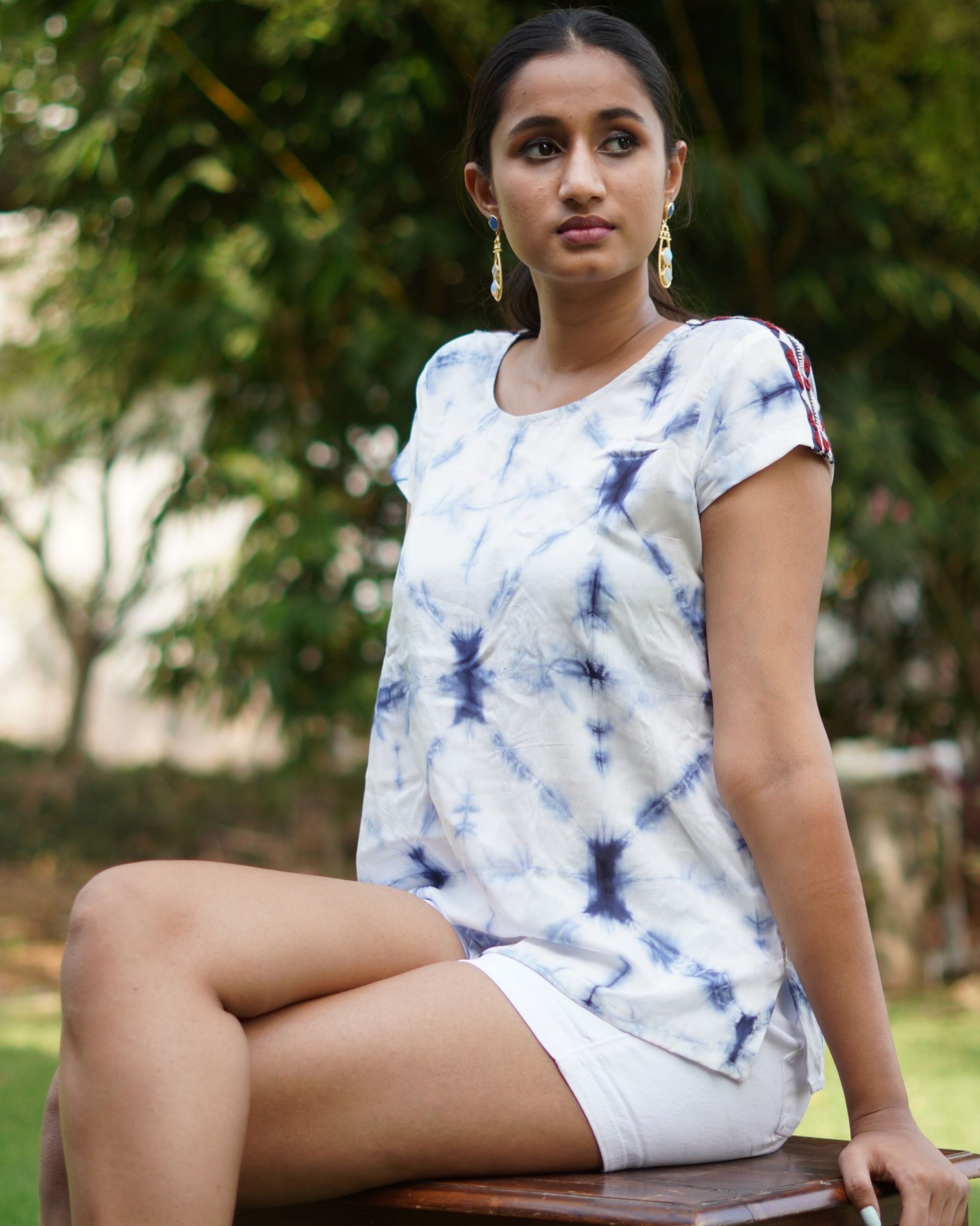 Blue marble hand embroidered shoulder patch top by Studio Tattva | The ...