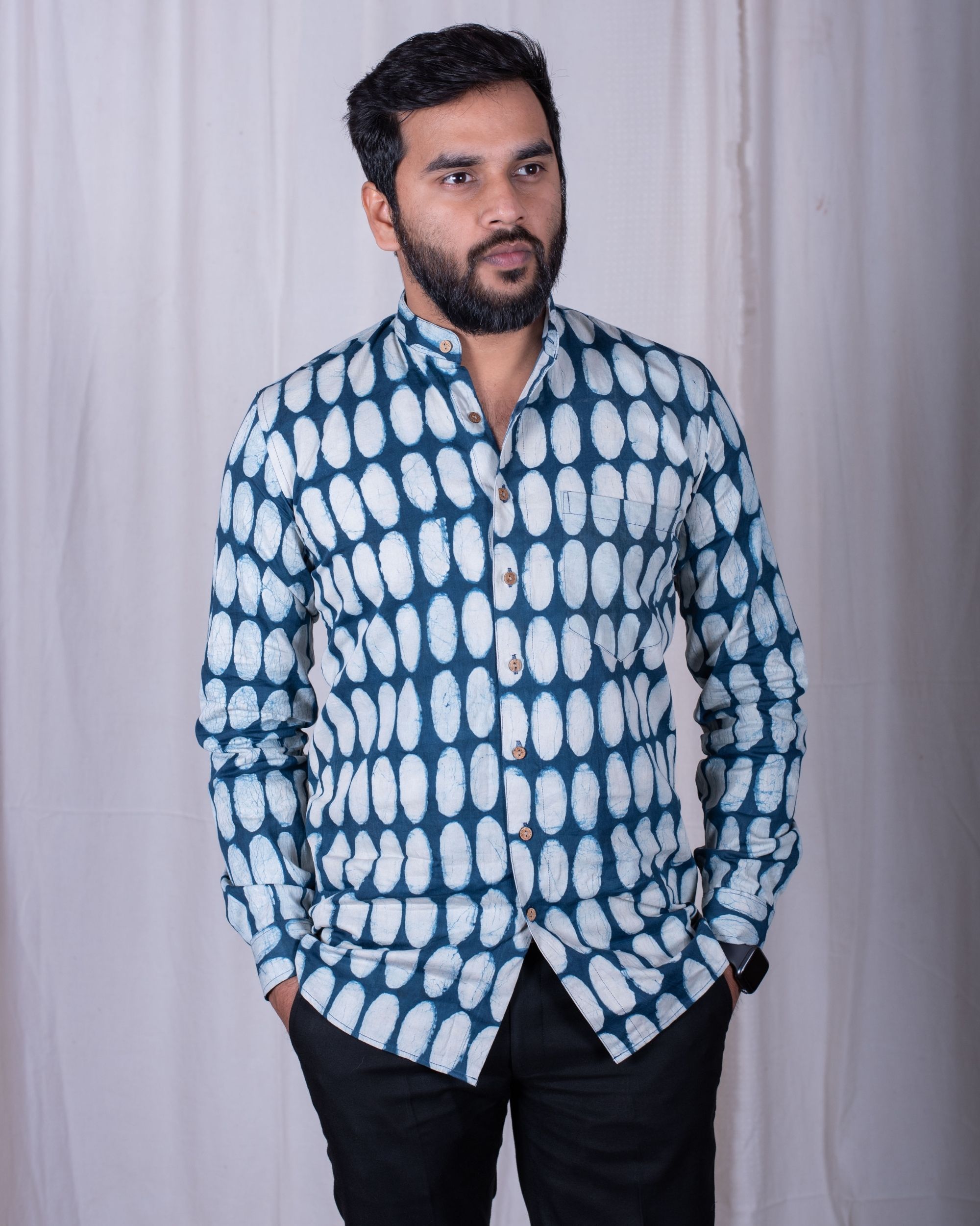 Indigo oval printed shirt by Megasa | The Secret Label